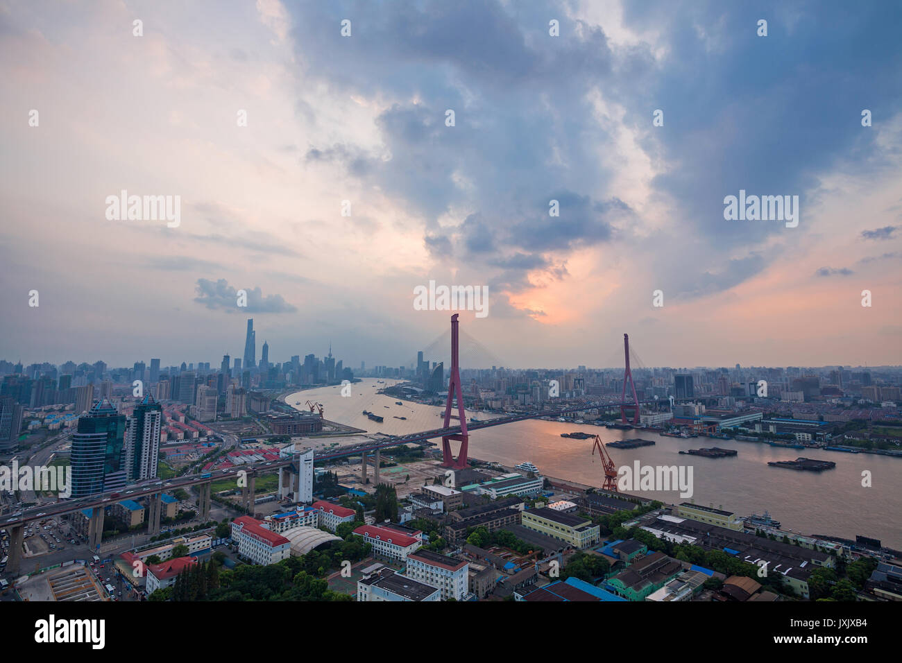 Yangpu bridge and urban architecture in Shanghai Stock Photo - Alamy