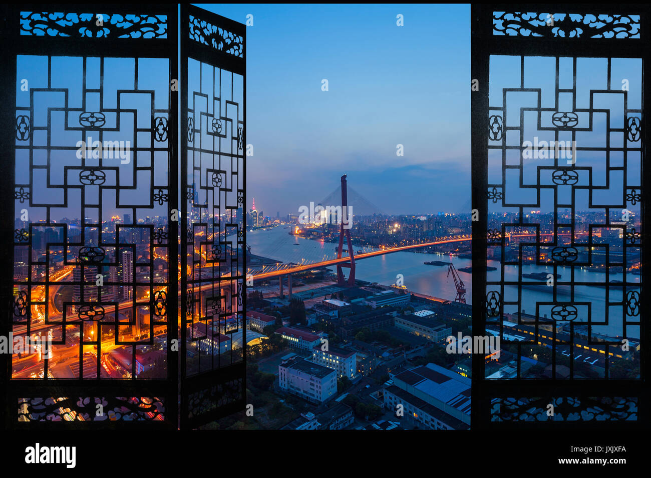 Yangpu bridge and urban architecture in Shanghai Stock Photo - Alamy