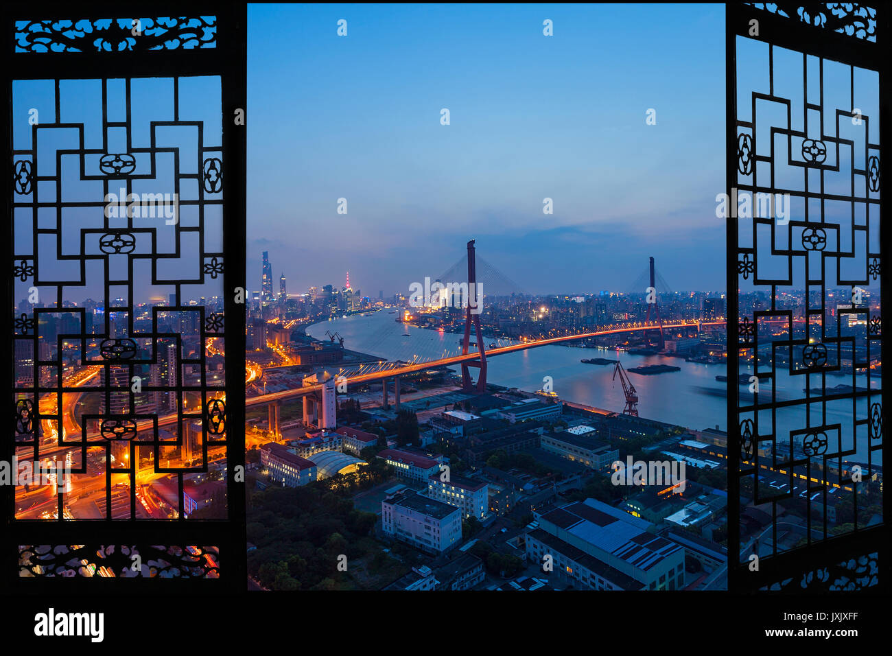 Yangpu bridge and urban architecture in Shanghai Stock Photo - Alamy