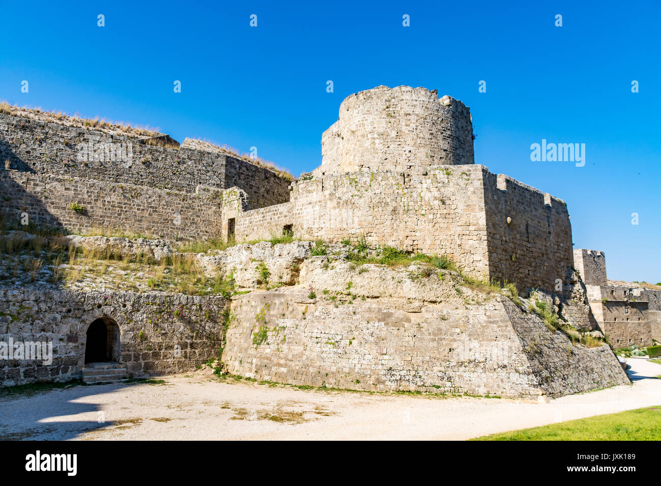 Astonishing walls of Rhodes old town, Rhodes island, Greece Stock Photo ...