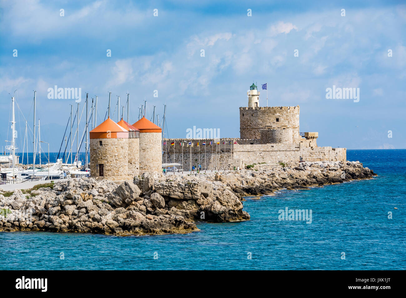 Agios Nikolaos Fortress (Fort of Saint Nicholas) and mills at Rhodes ...