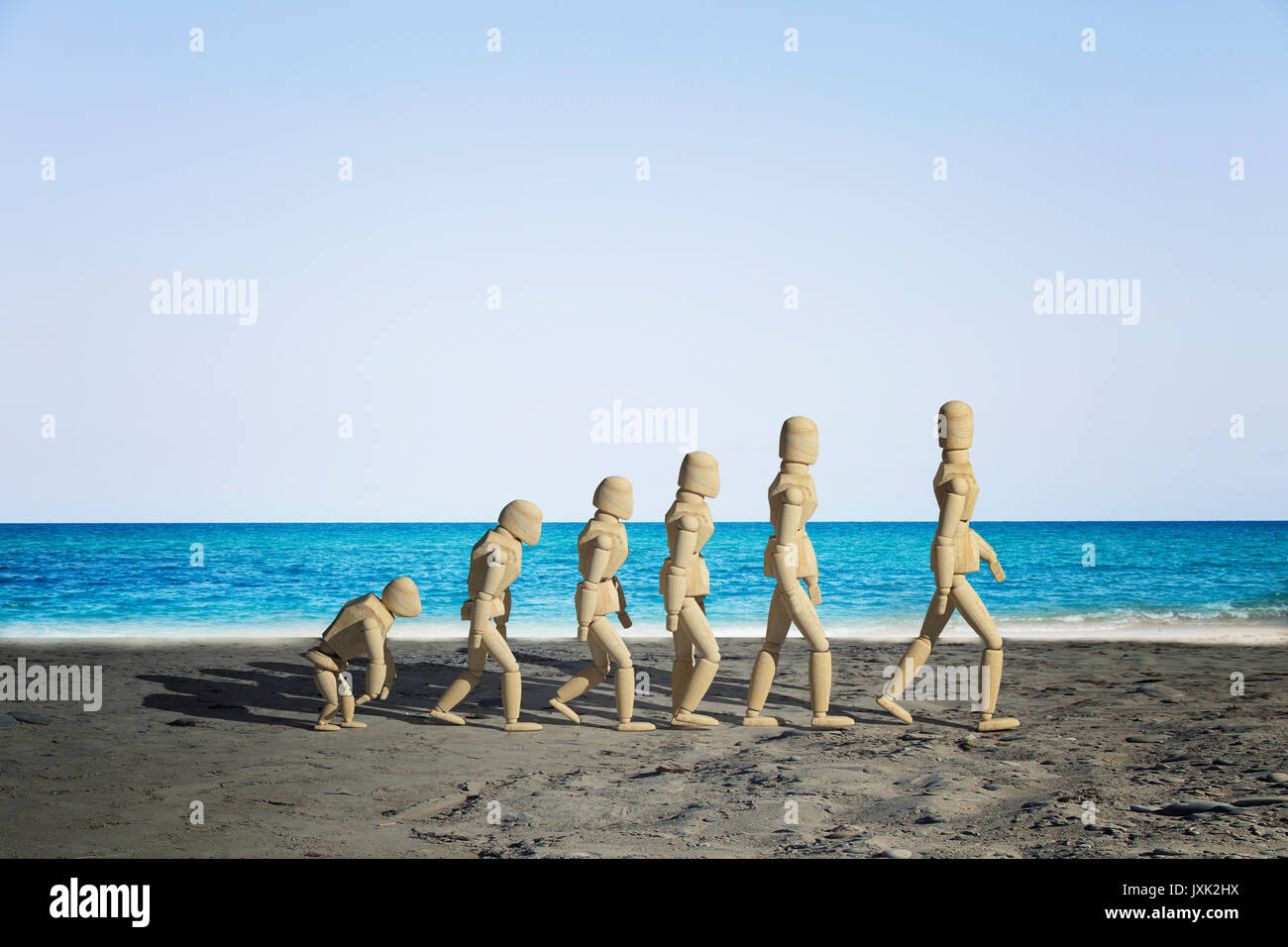 3d rendering of wooden mannequin toys prototype of human evolution ...