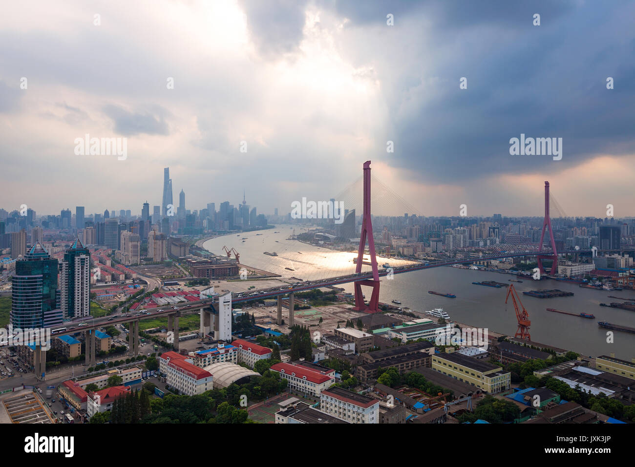 Yangpu Shanghai bridge and urban architecture Stock Photo - Alamy