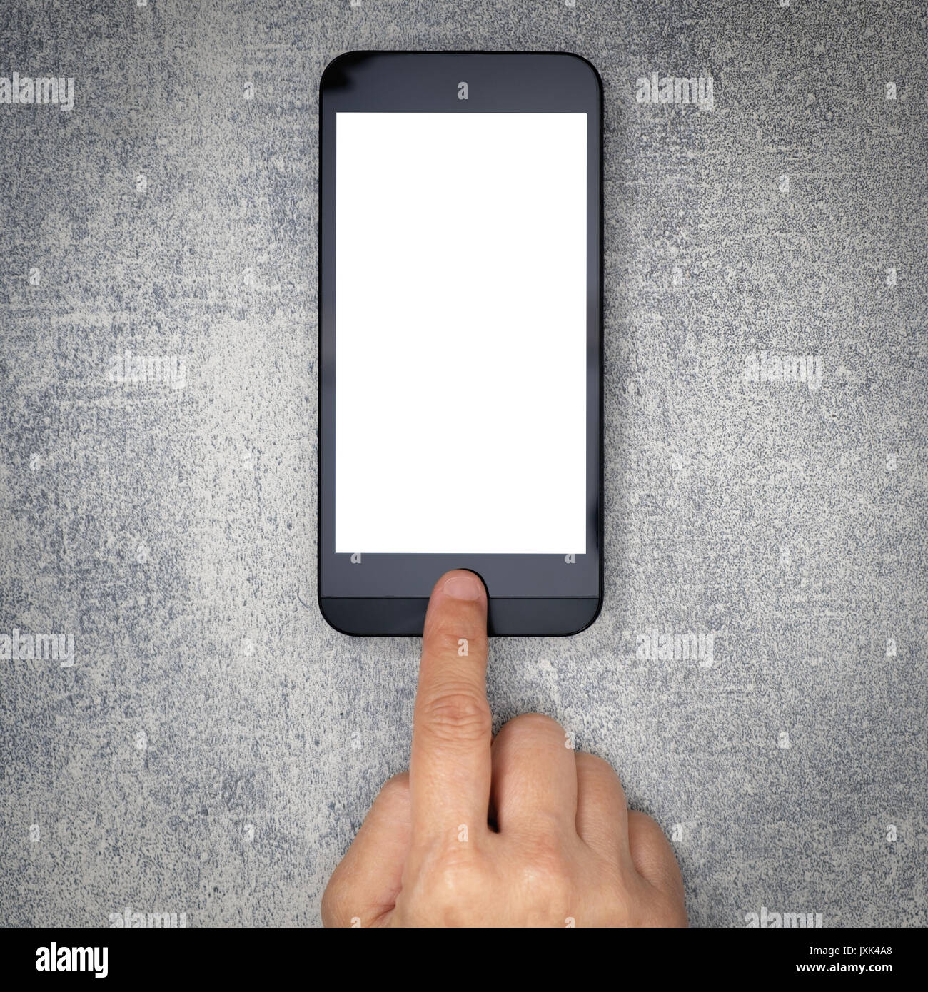 Forefinger is touching the mobile phone screen Stock Photo - Alamy