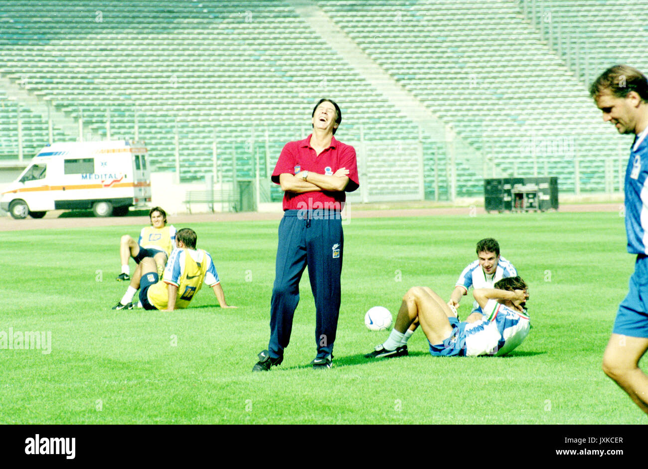 Italian national team coach Cesere Maldini laughing during training ...