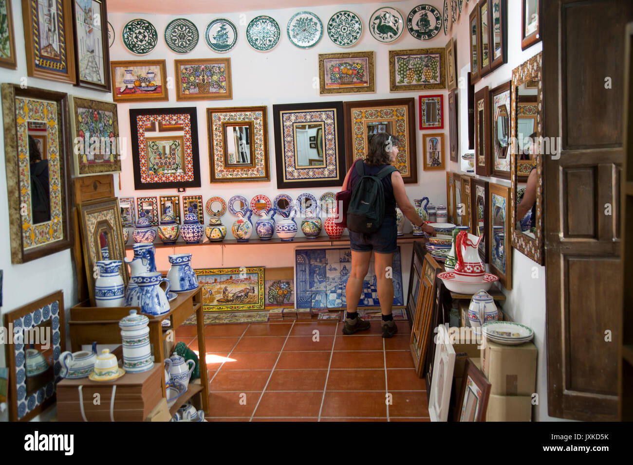 Interior of craft gift shop, village of Arcos de la Frontera, Cadiz ...