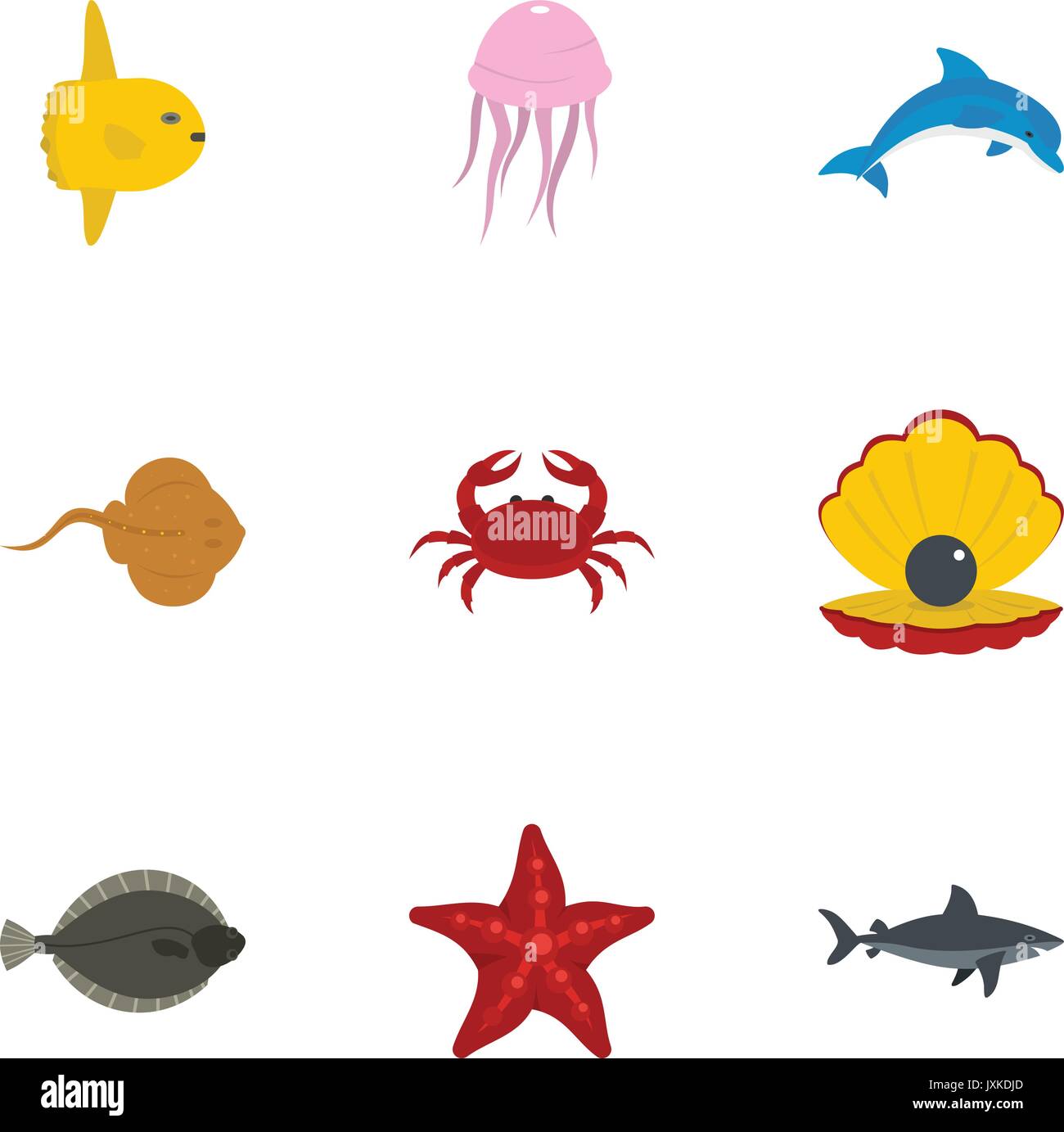 Sea animals icons set, flat style Stock Vector Image & Art - Alamy