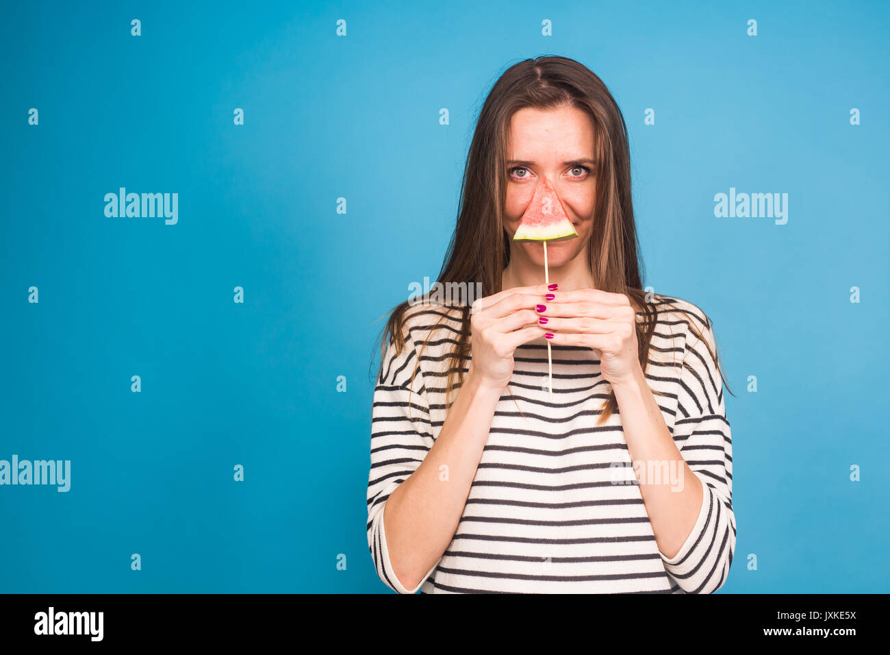 Summer, vacation, diet and vegans concept - Beautiful smiling young ...