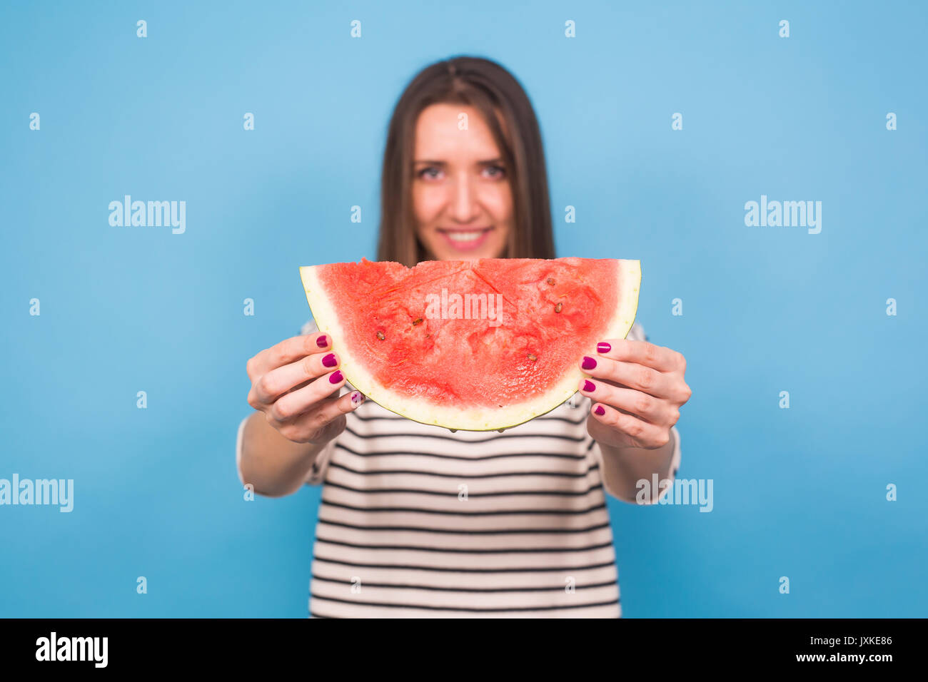 Summer, vacation, diet and vegans concept - Beautiful smiling young ...