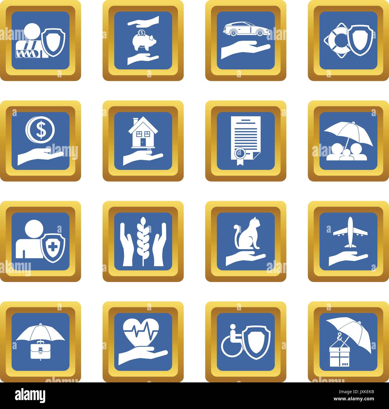 Insurance icons set blue Stock Vector Image & Art - Alamy