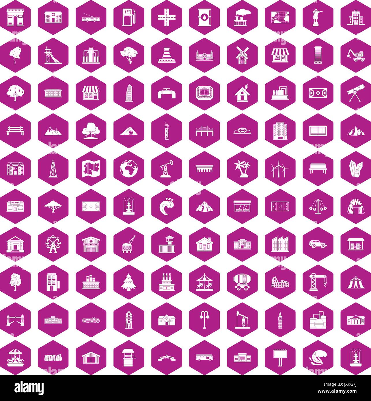 100 landscape element icons hexagon violet Stock Vector Image & Art - Alamy