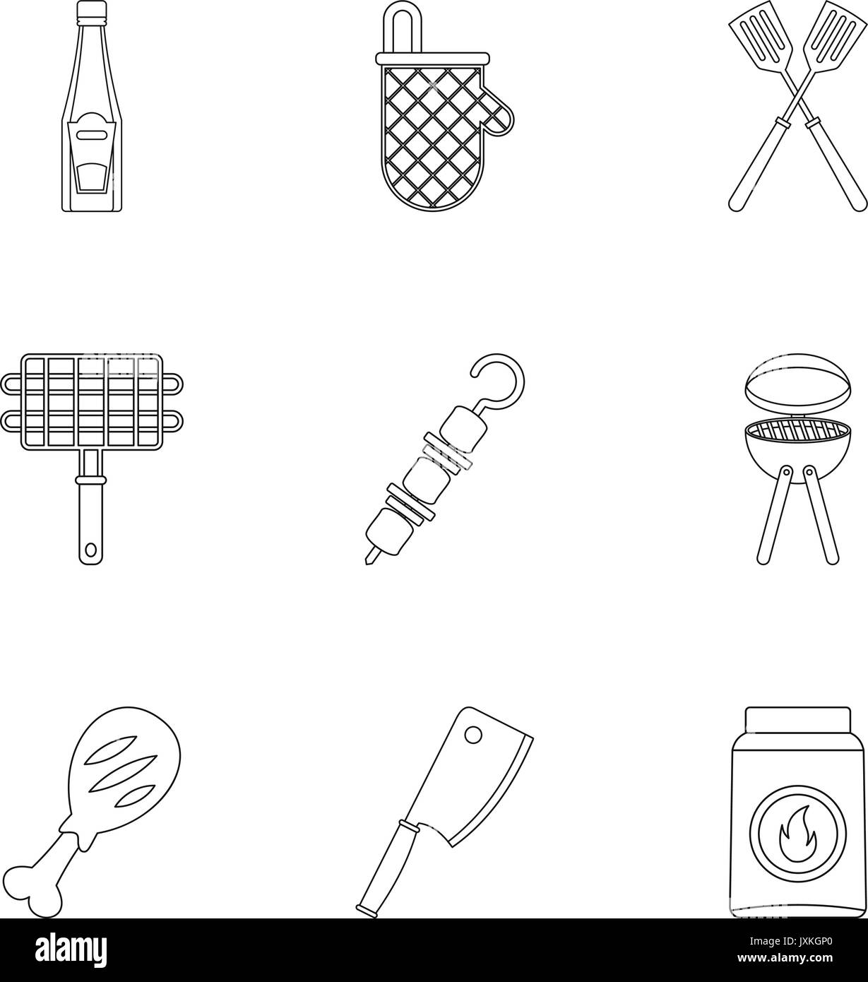 Frying meat icons set, outline style Stock Vector Image & Art - Alamy
