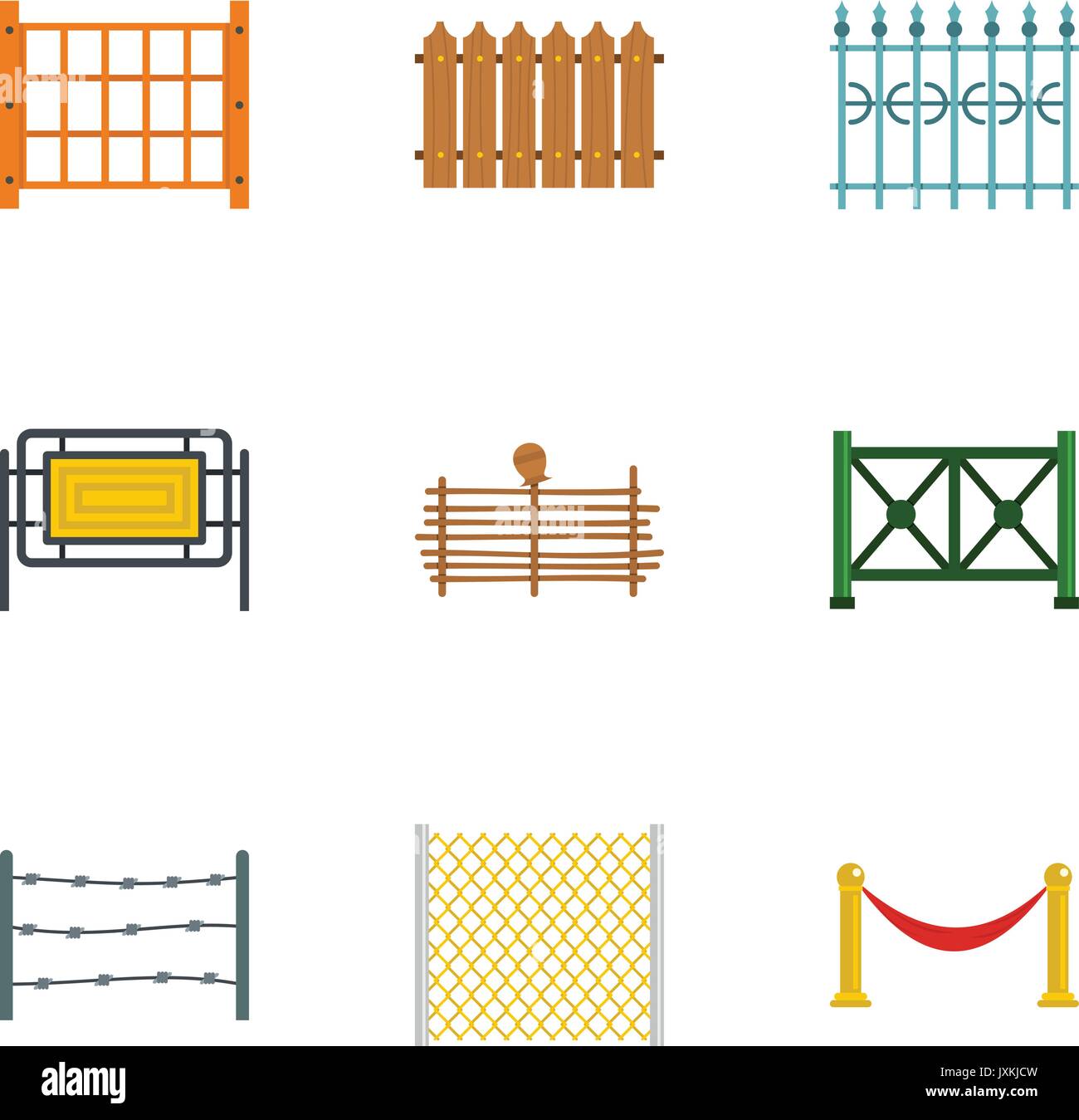 Types of fence icons set, flat style Stock Vector Image & Art - Alamy