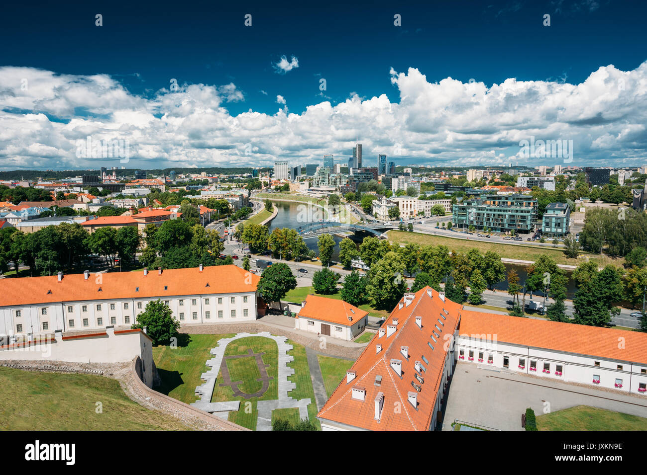 Vilnius, Lithuania. Modern City And Part Of Old Town Under Dramatic Sky ...