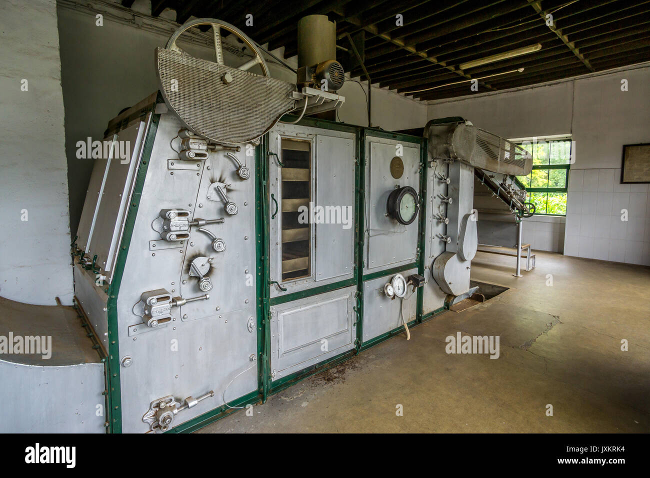 Tea leaf drying machine, Gorreana tea plantation, Sao Miguel, Azores ...