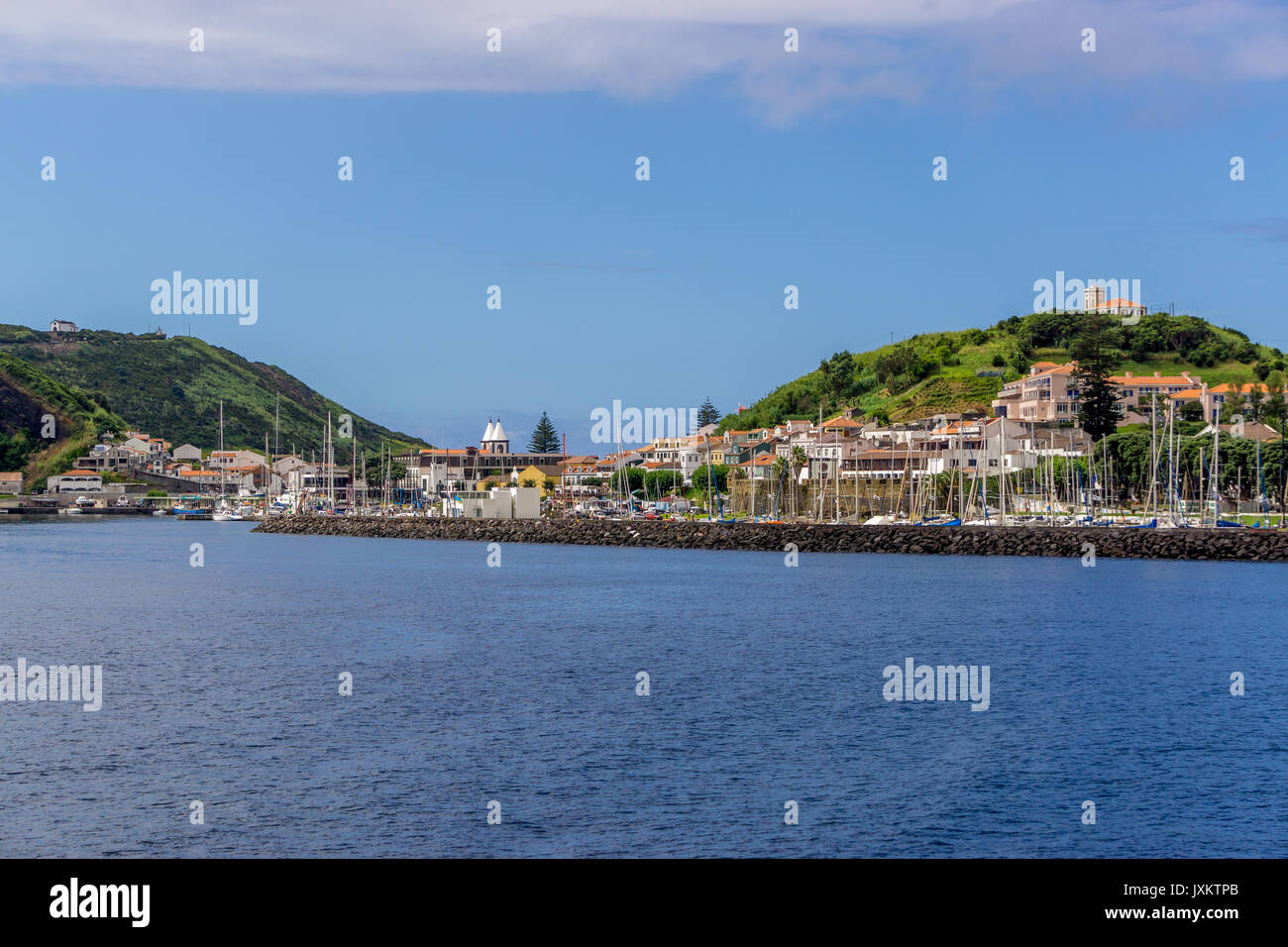 The town of Horta with a view towards the Marina and Monte da Guia ...