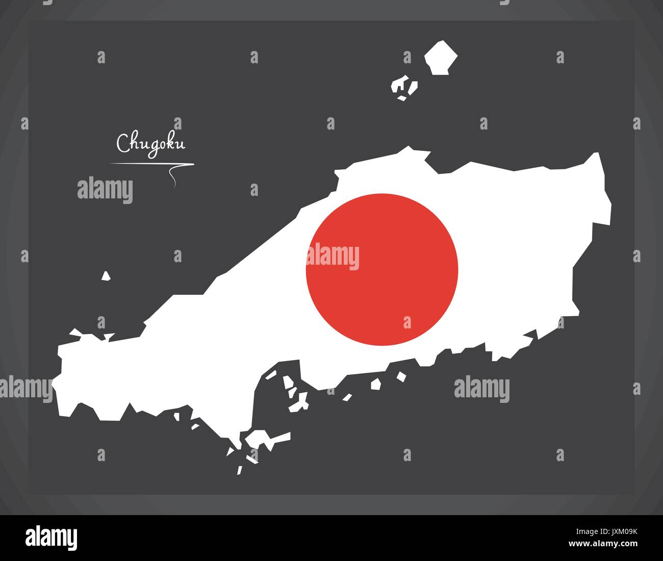 Chugoku map of Japan with Japanese national flag illustration Stock ...
