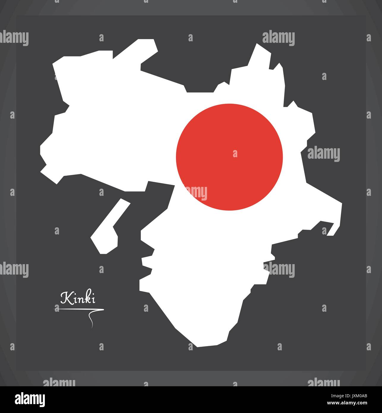 Kinki map of Japan with Japanese national flag illustration Stock ...