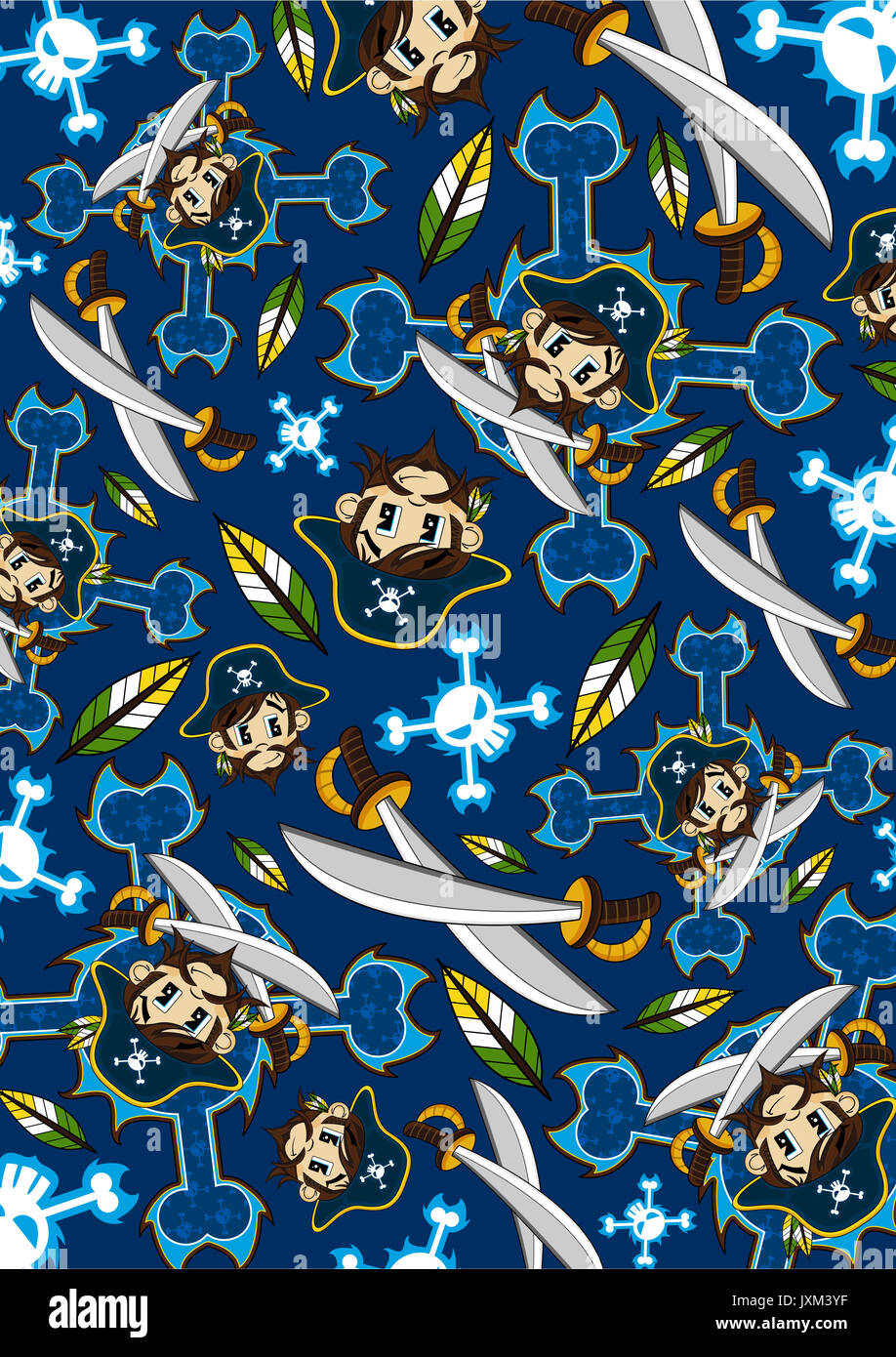 Cute Cartoon Buccaneer Pirate Captain Pattern Stock Photo - Alamy