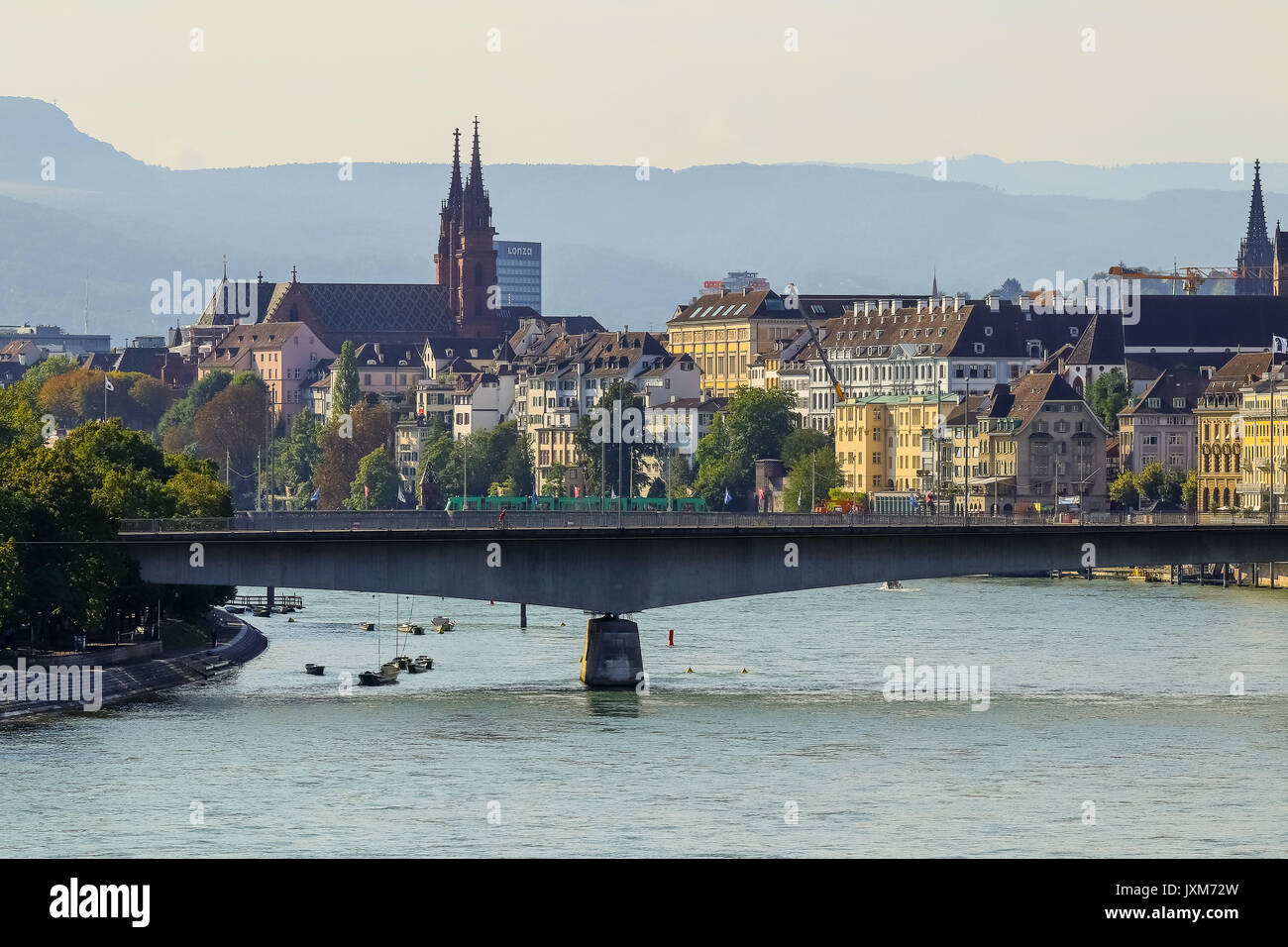 Historic houses along Rhine river in Basel, Basel-Stadt, Switzerland ...