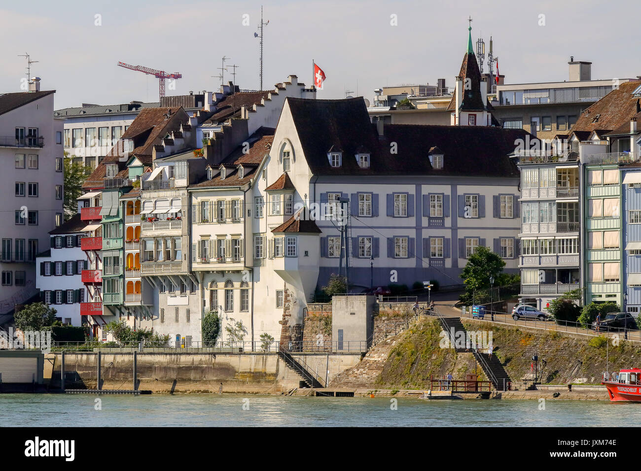 Historic houses along Rhine river in Basel, Basel-Stadt, Switzerland ...