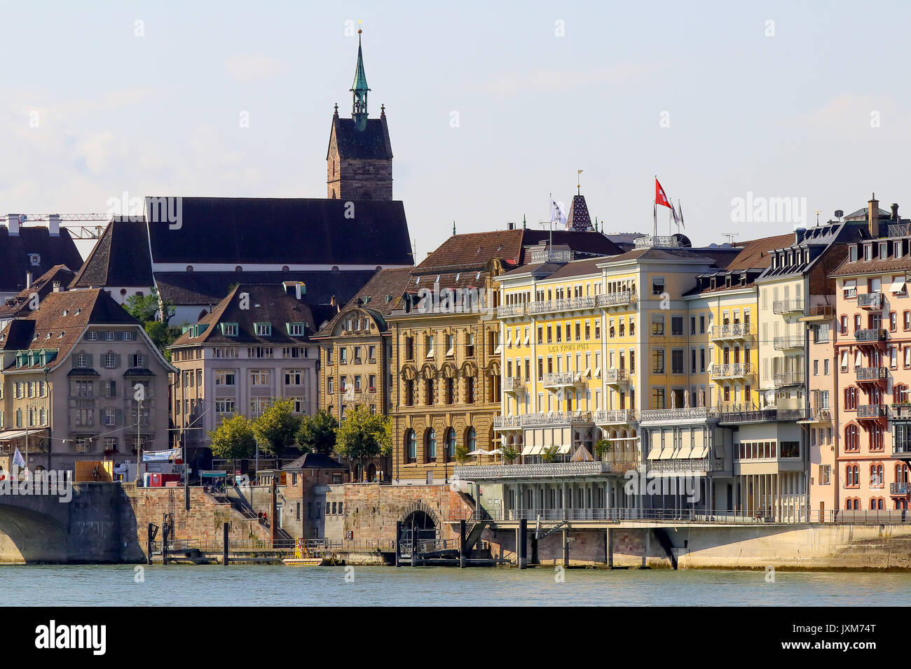 Historic houses along Rhine river in Basel, Basel-Stadt, Switzerland ...