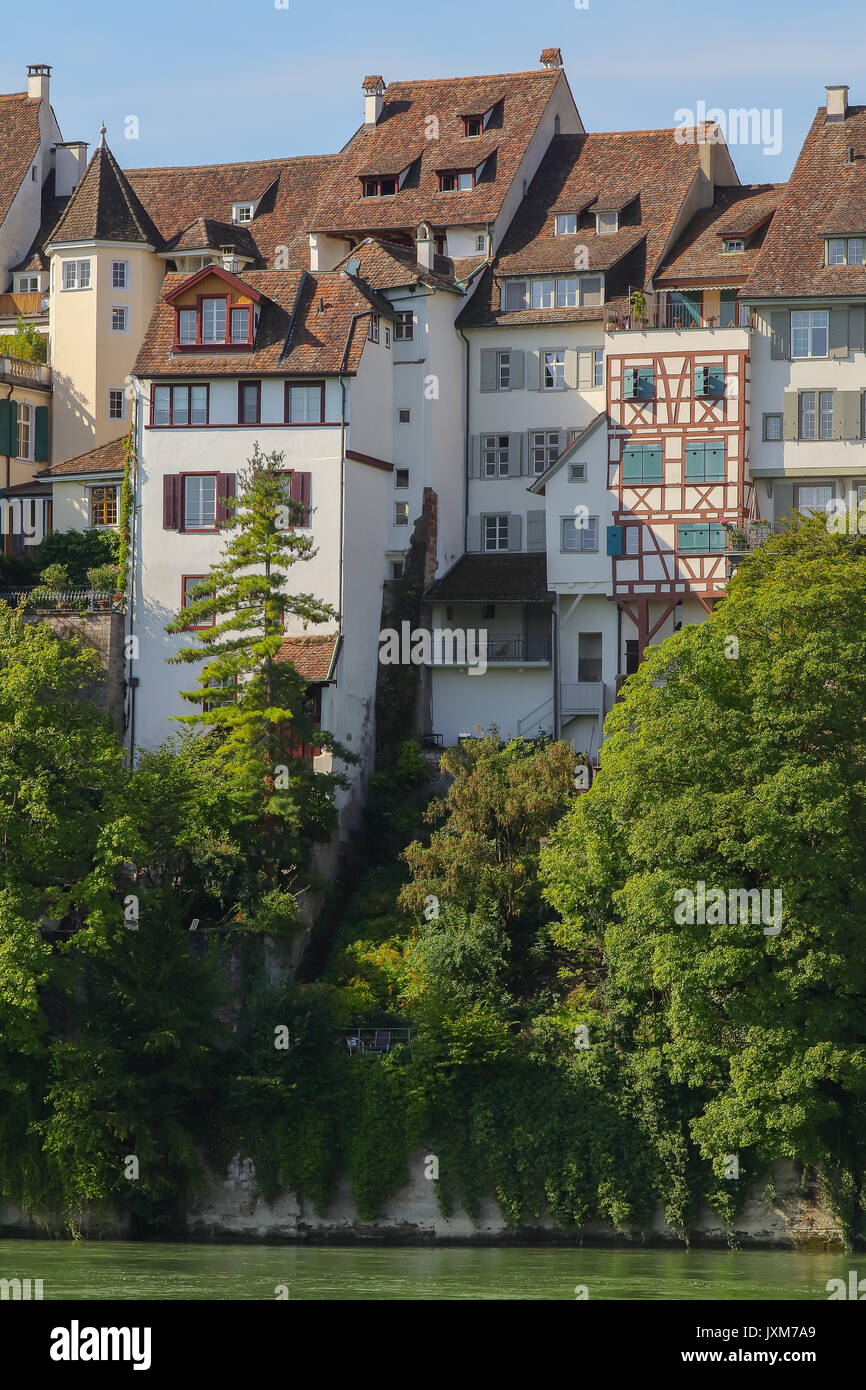 Historic houses along Rhine river in Basel, Basel-Stadt, Switzerland ...