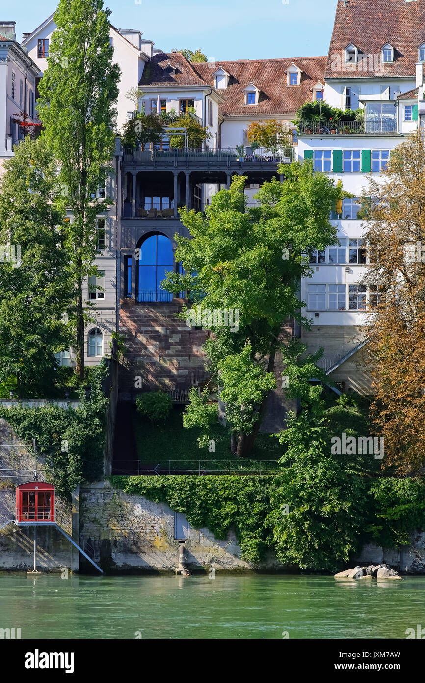 Historic houses along Rhine river in Basel, Basel-Stadt, Switzerland ...
