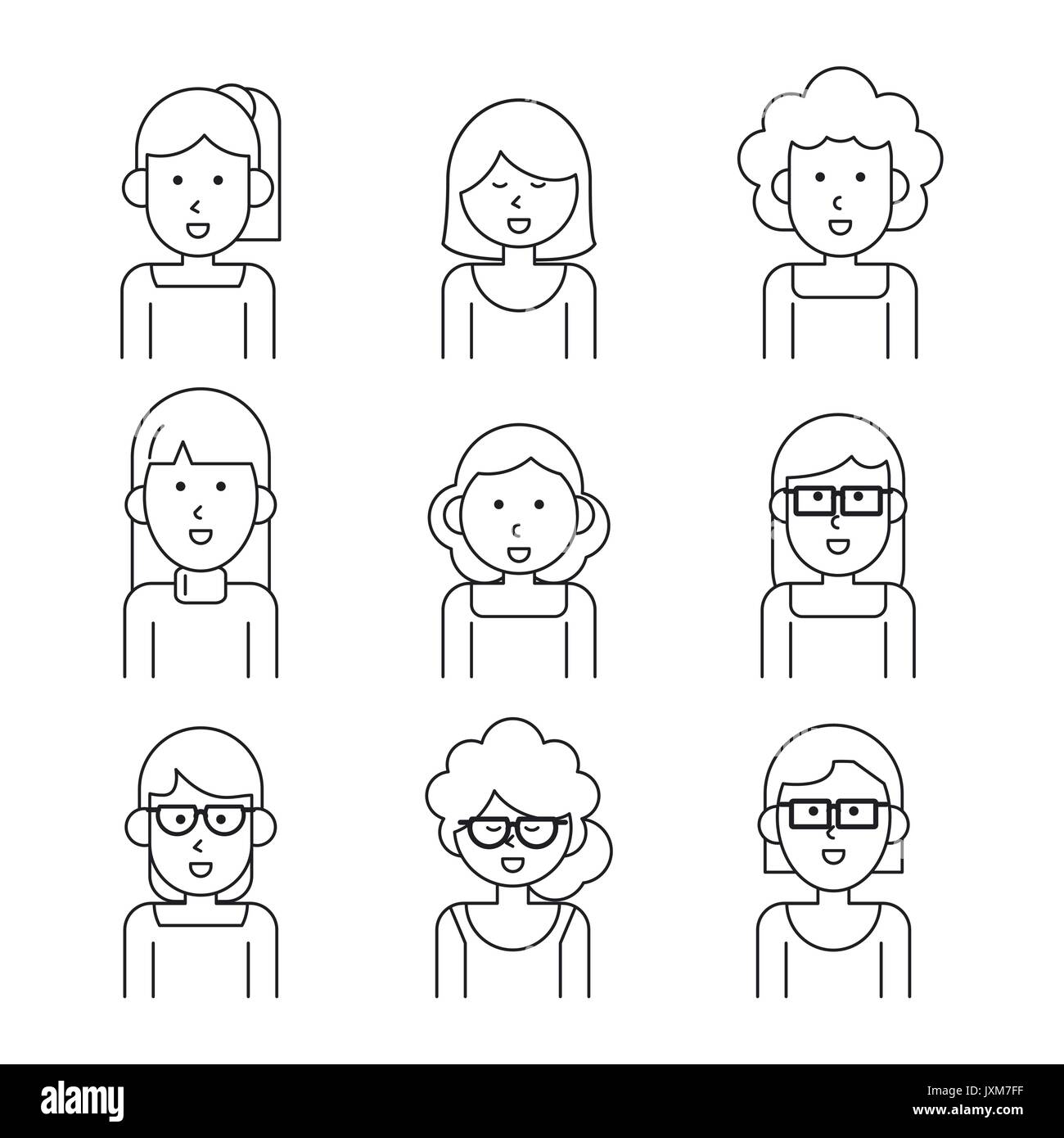 white background with monochrome set of team people half body women ...