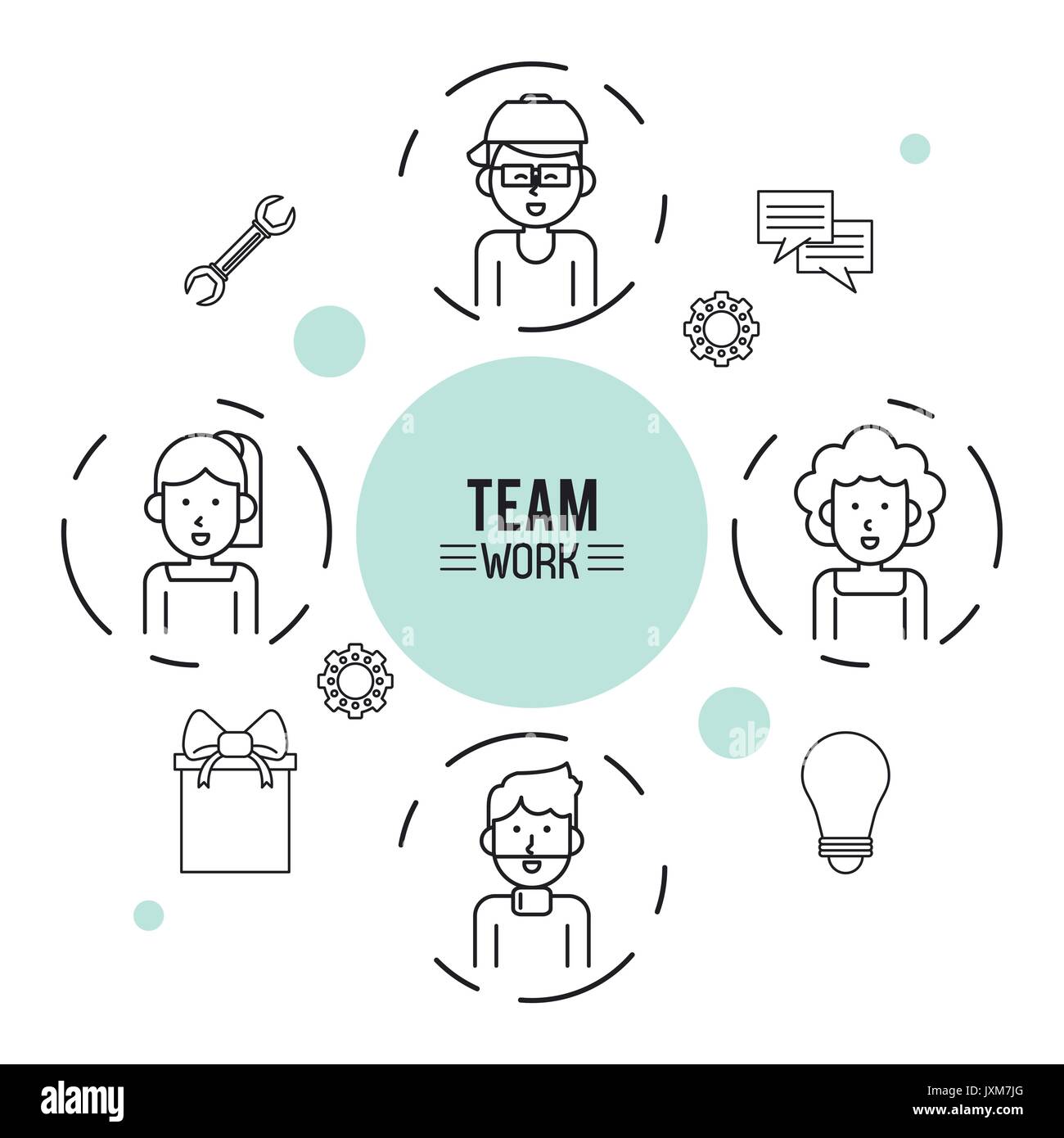 monochrome infographic of team work with half body group of men and ...
