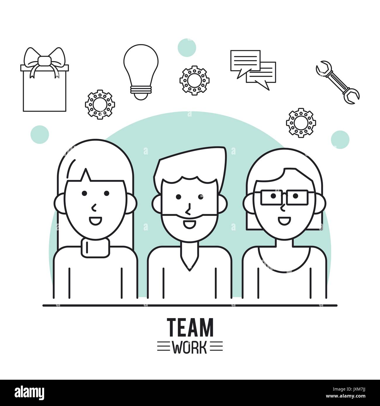 monochrome poster of team work with half body group of man and two ...