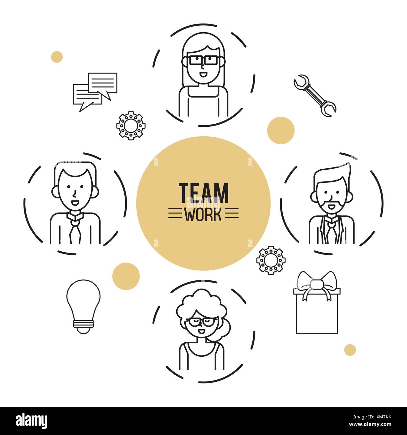 monochrome infographic of team work with half body group of men and ...