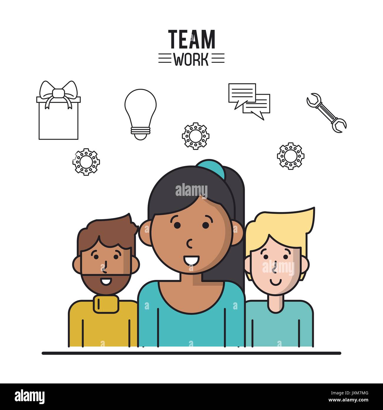 colorful poster of team work with half body women with dark skin in ...