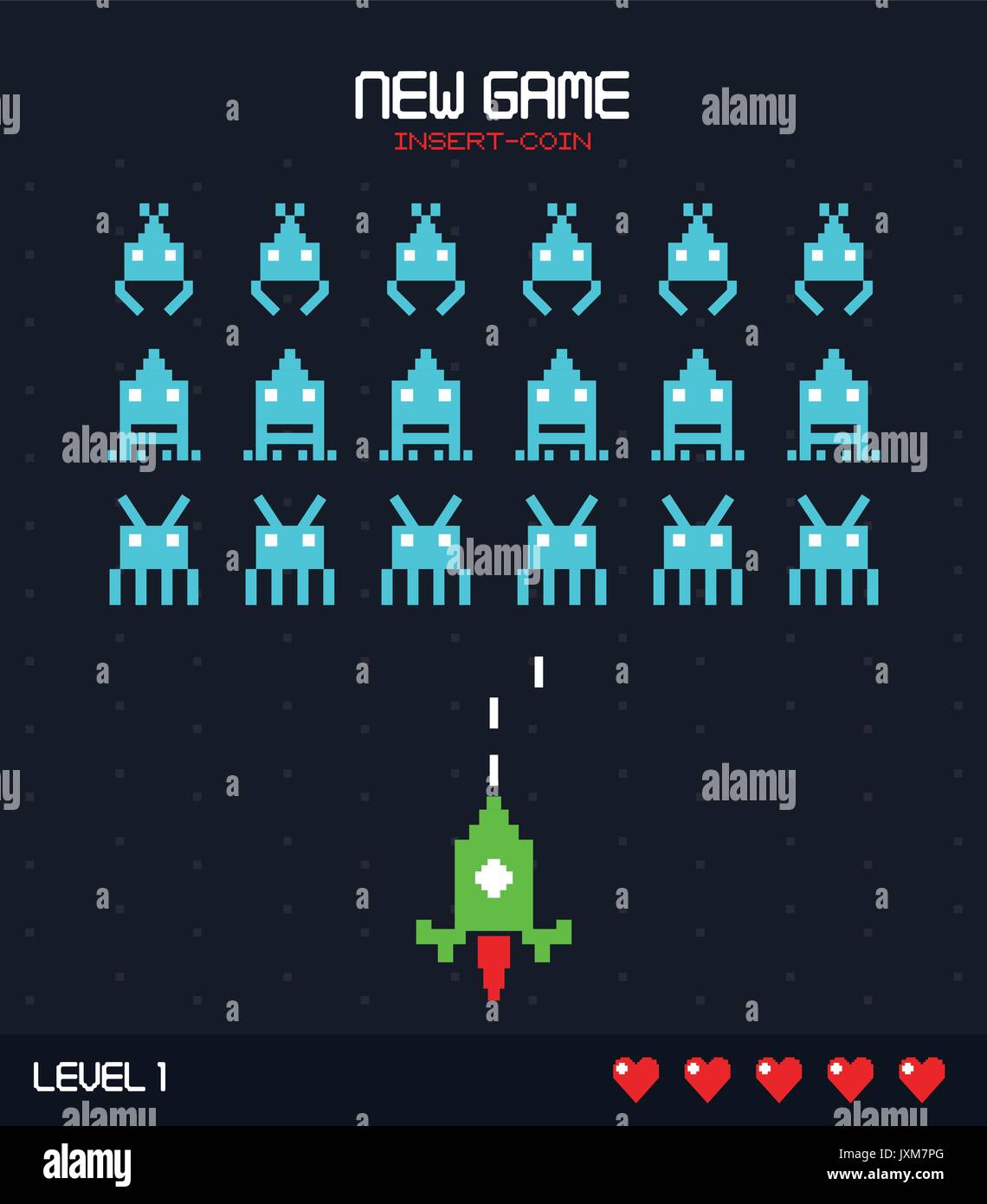 colorful poster of new game insert coin with graphics of spatial game ...