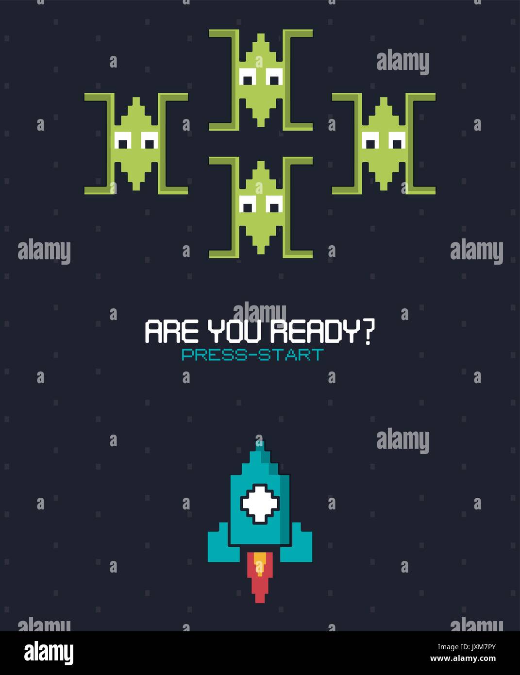 colorful poster of are you ready press start with graphics of spatial ...