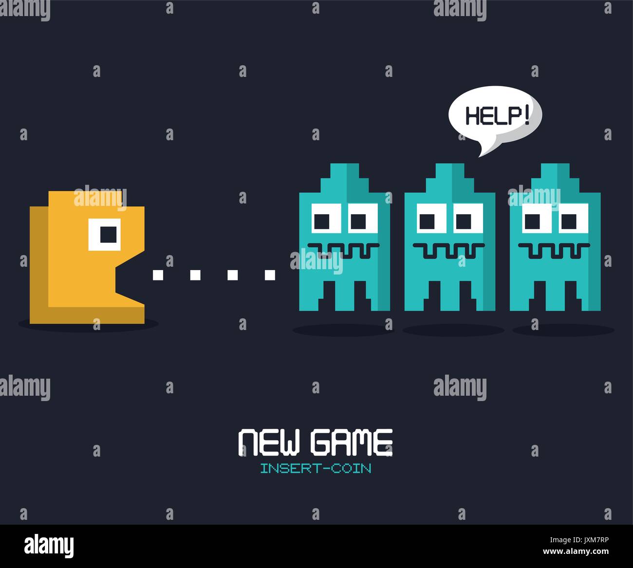colorful poster of new game insert coin with graphics of pacman game ...