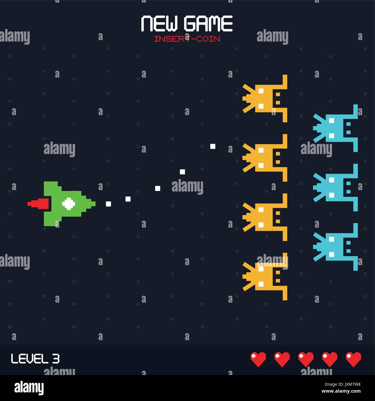 colorful poster of new game insert coin with graphics of spatial game ...