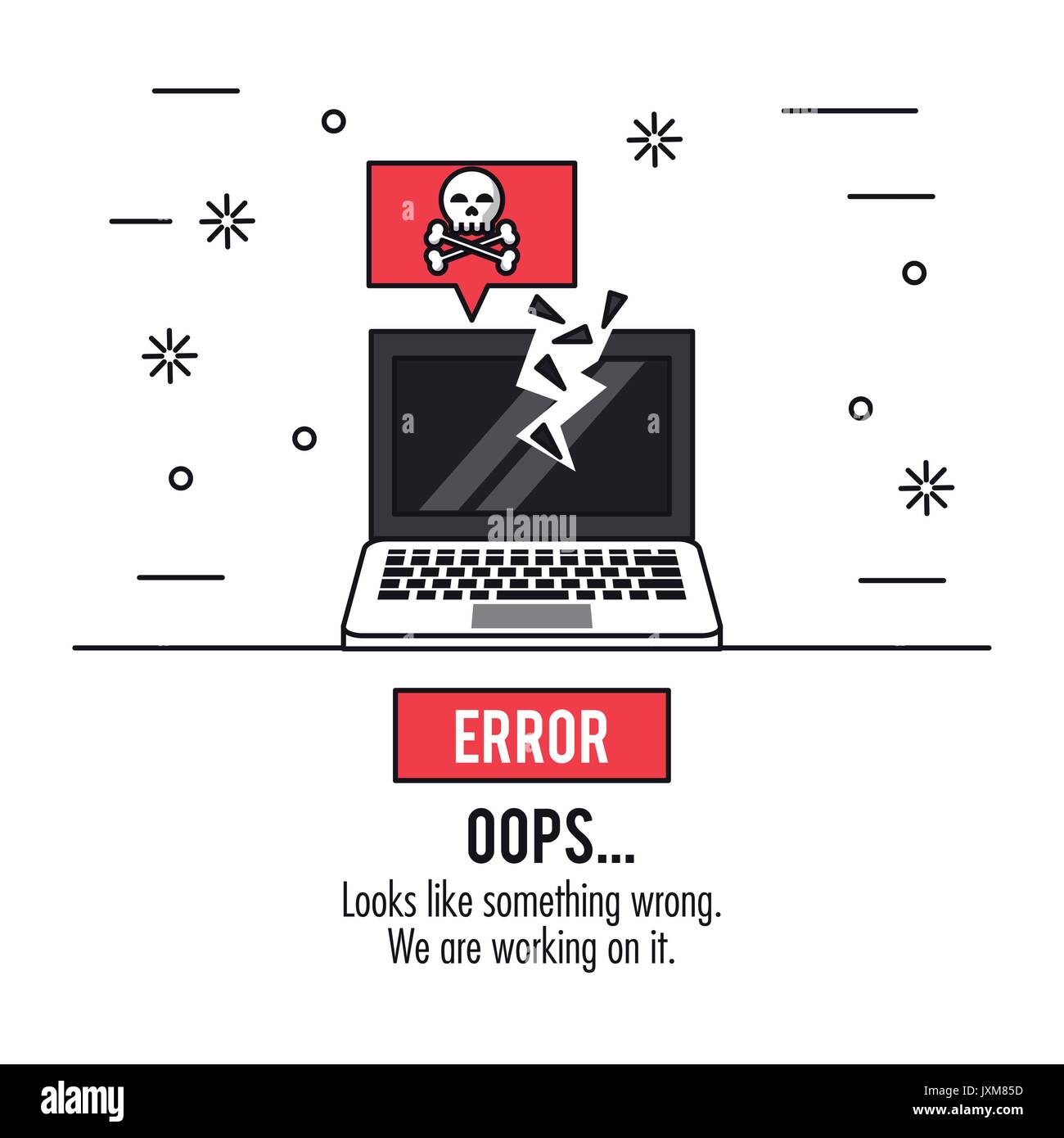 white background with laptop and skull and bones in red background ...