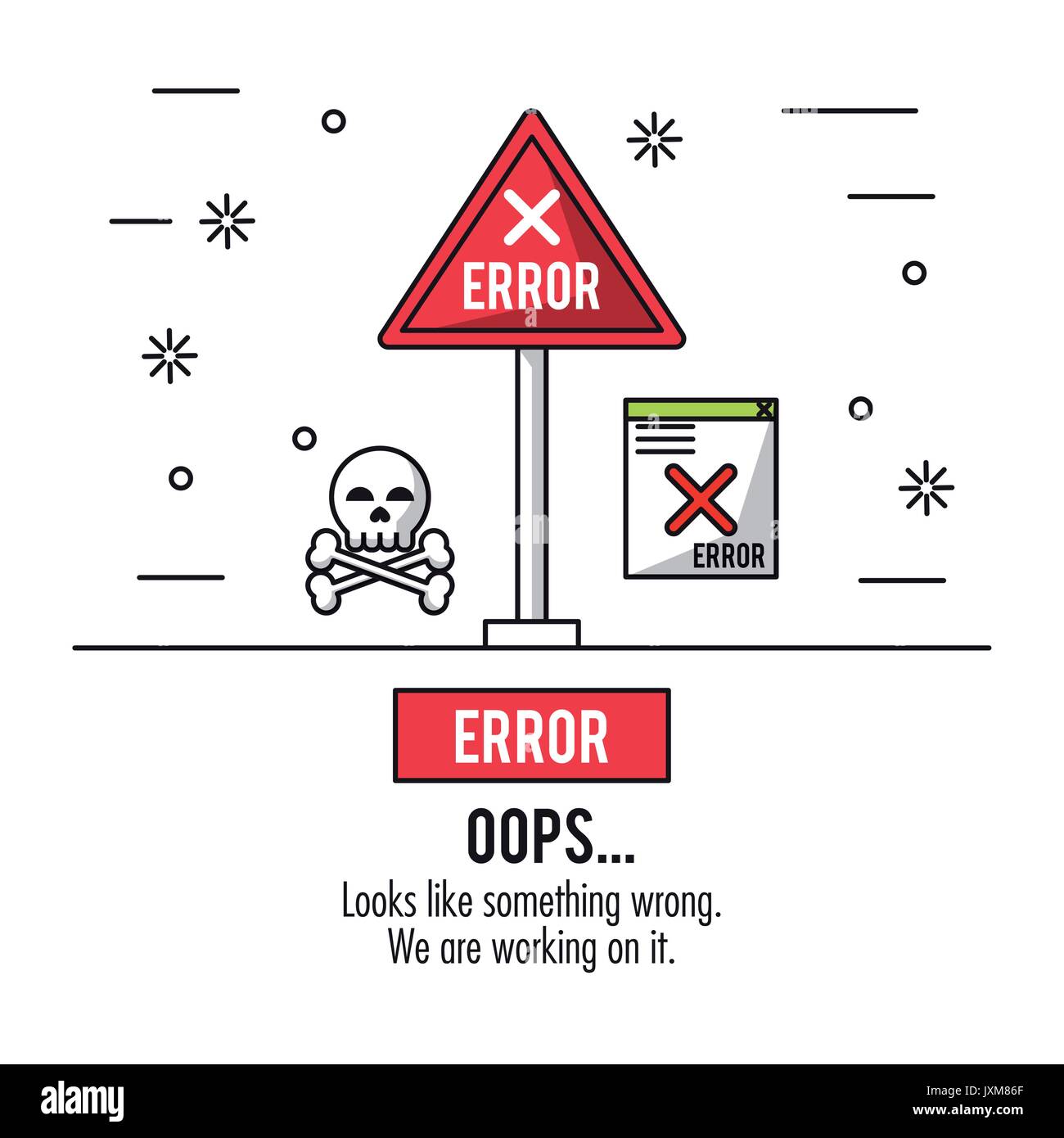 white background with red triangle road sign error and skull and bones ...