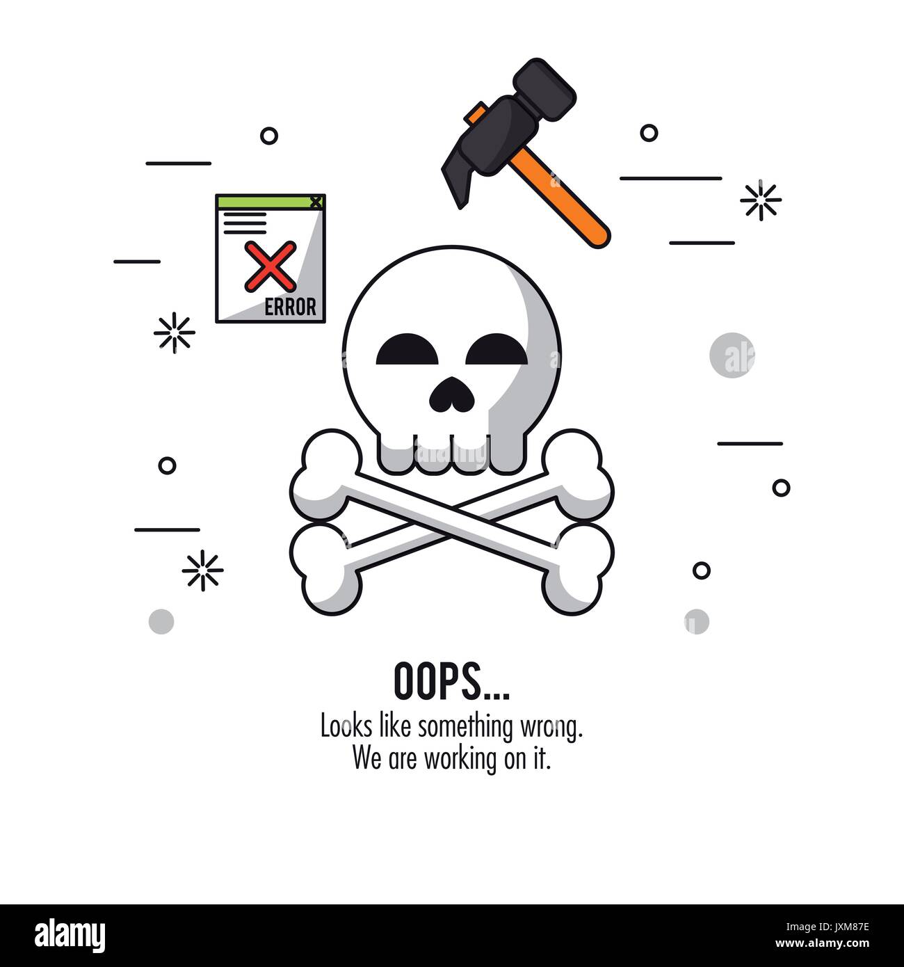 white background with skull and bones in closeup and hammer and error ...
