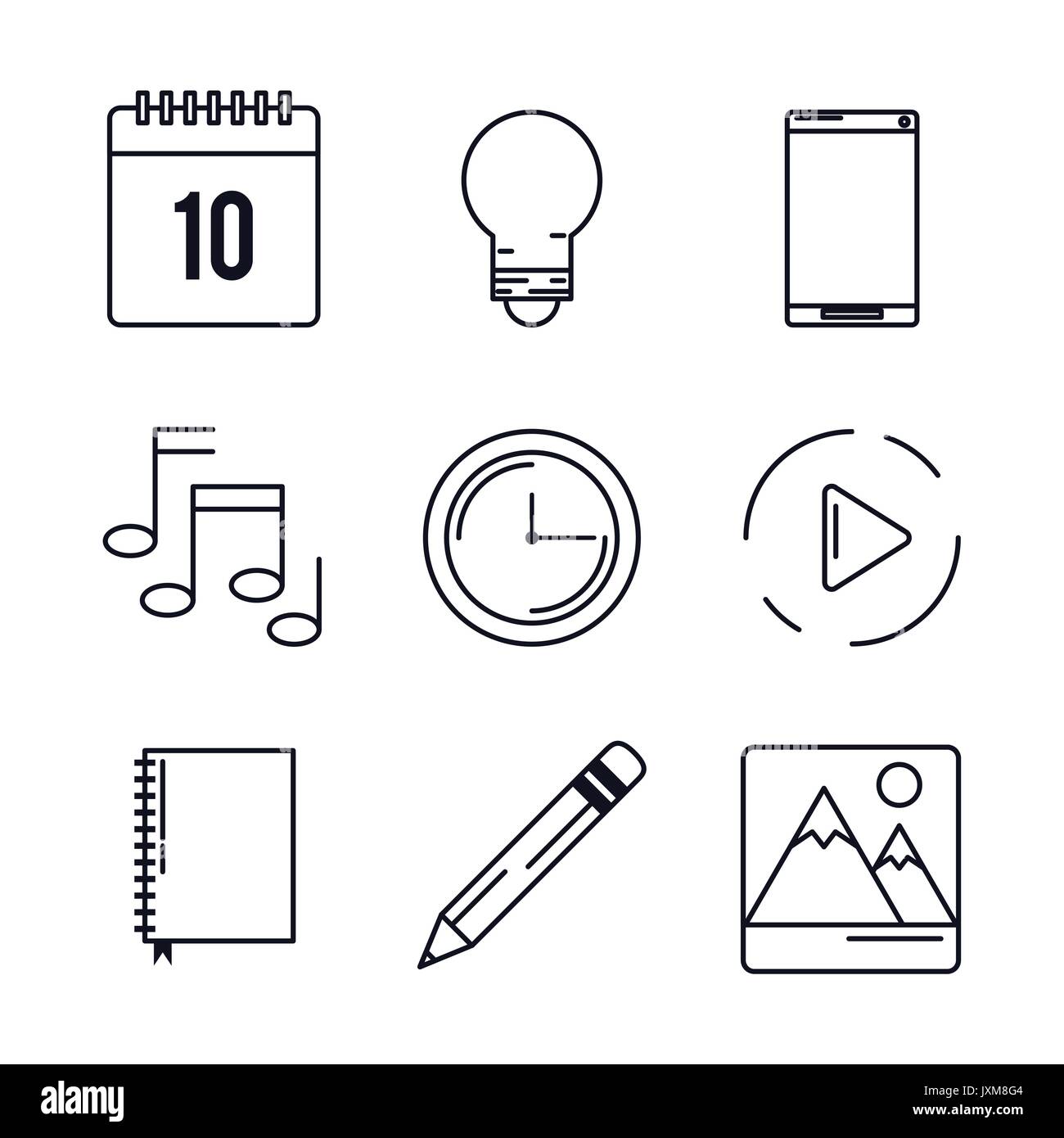 white background with monochrome icons of mobile apps Stock Vector ...