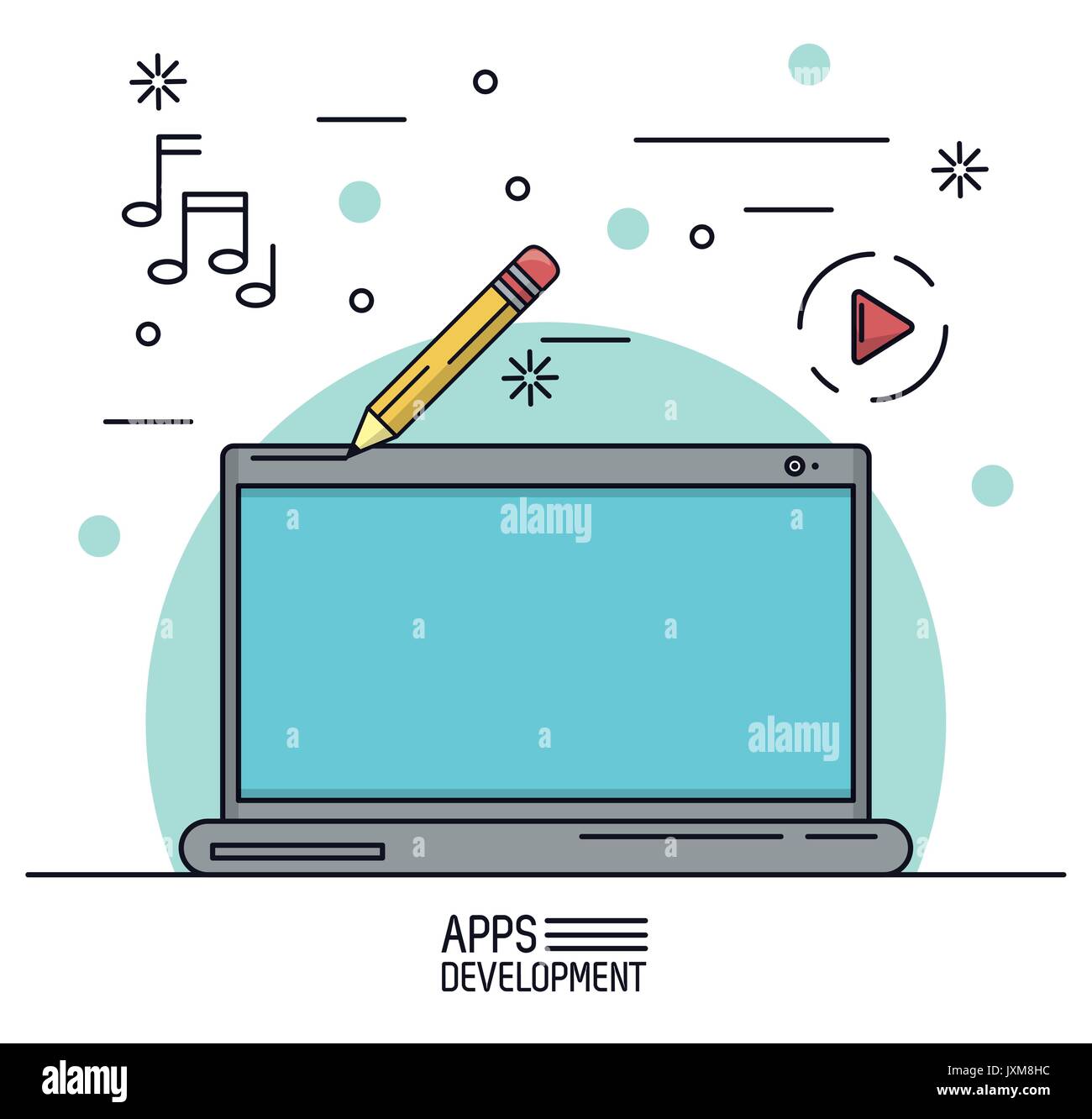 white background poster of apps development with laptop and icons apps ...