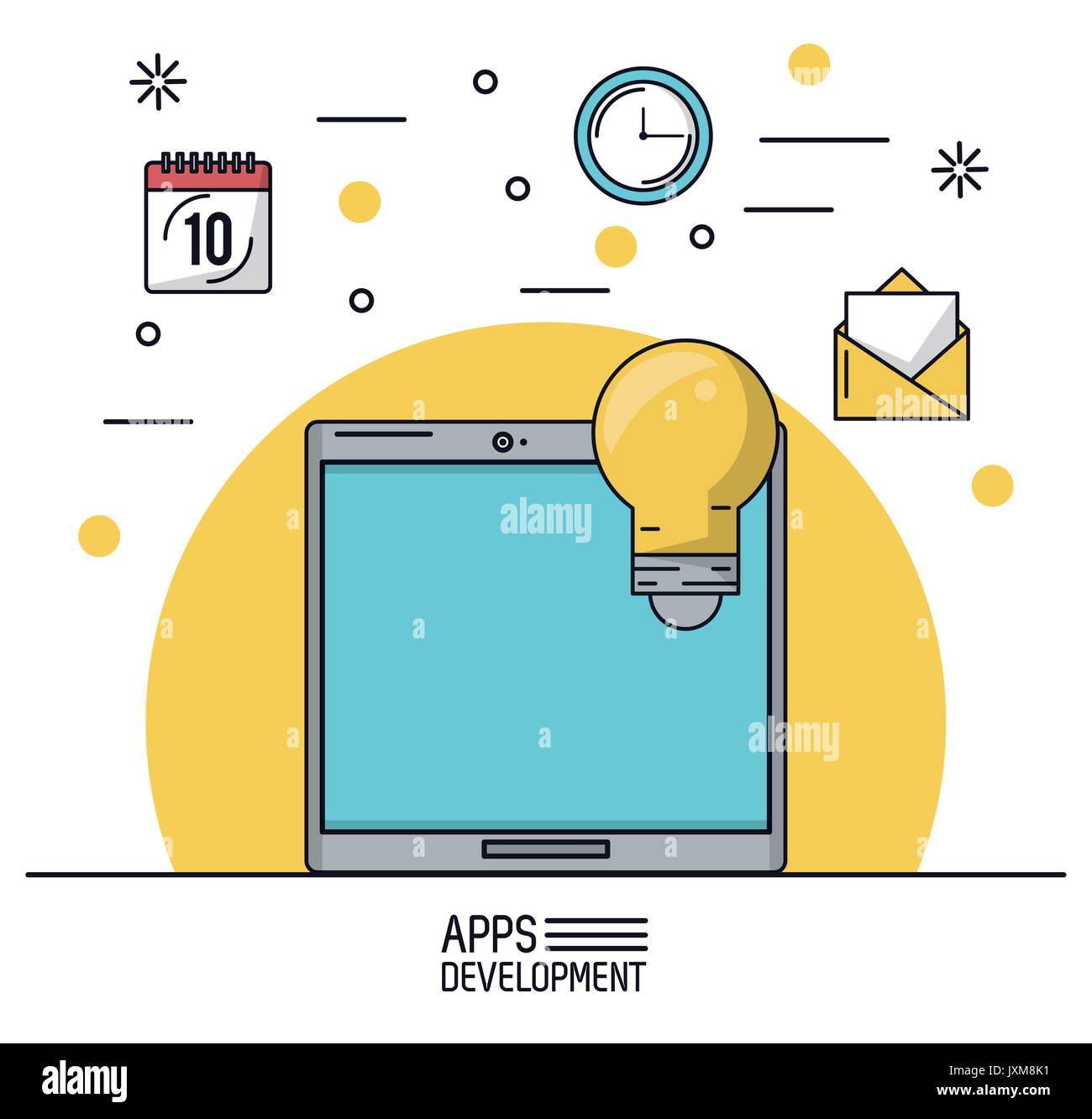 white background poster of apps development with tablet device and ...