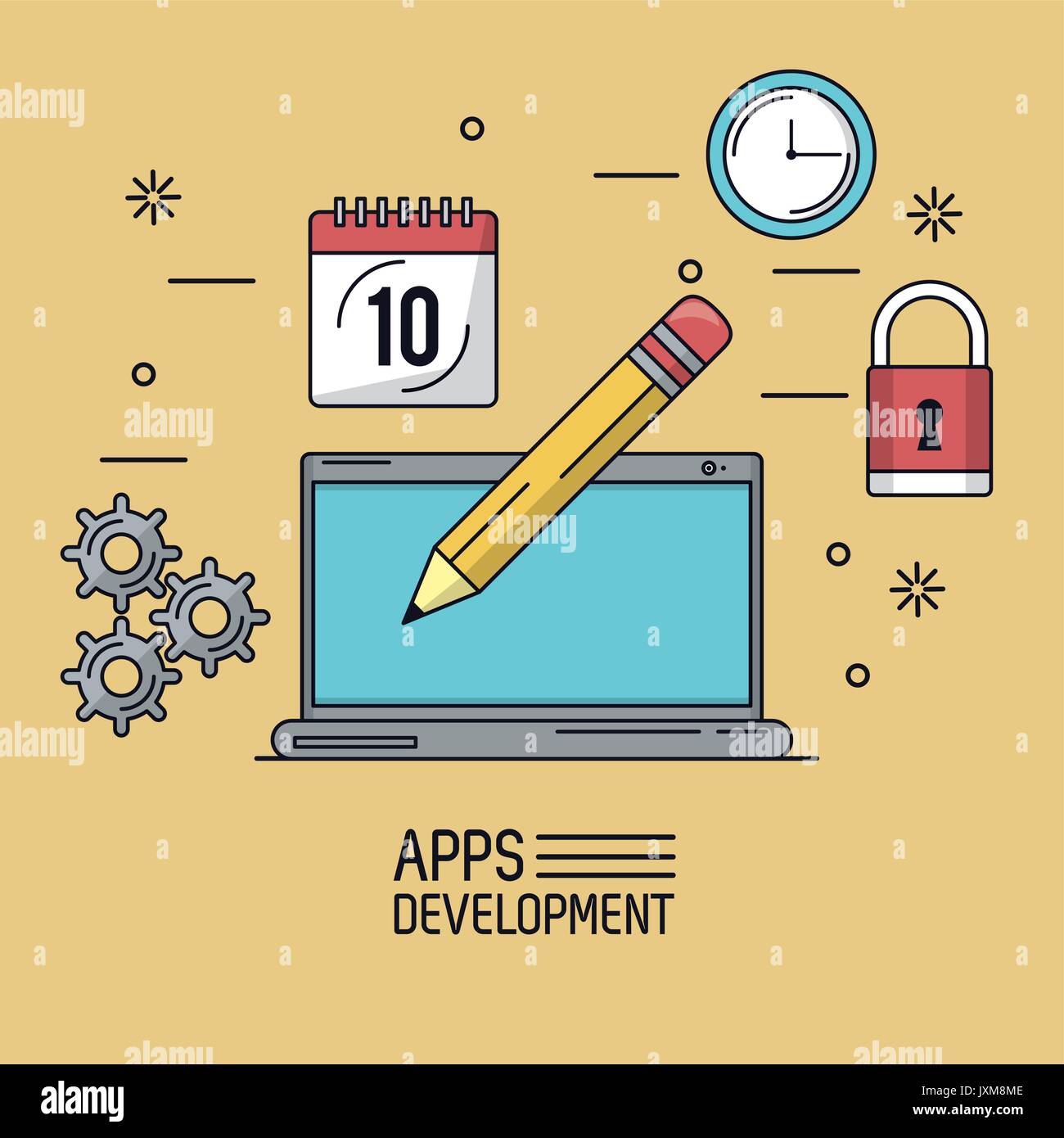 beige background poster of apps development with laptop with pencil in ...