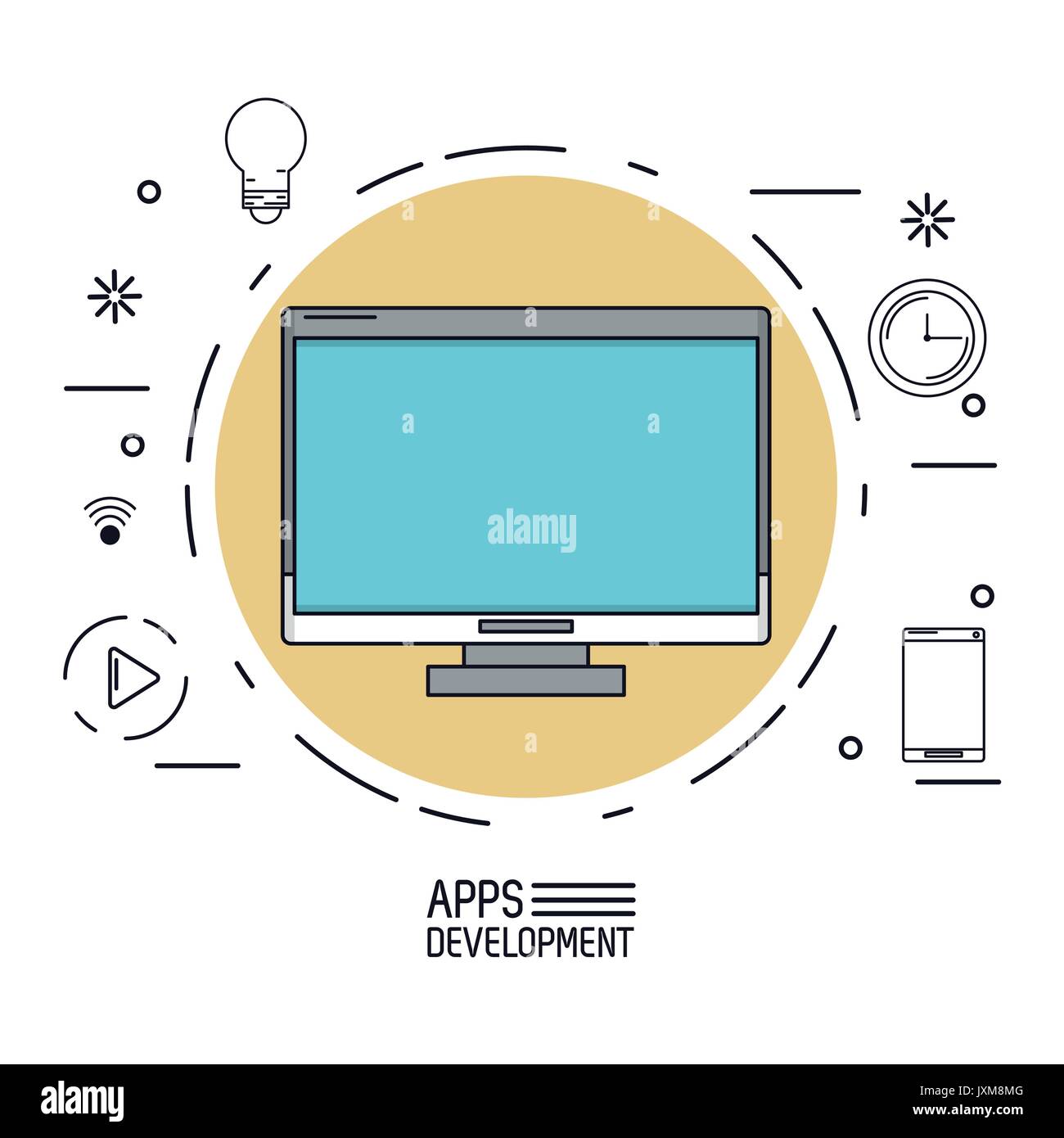 white background poster of apps development with desktop computer in ...