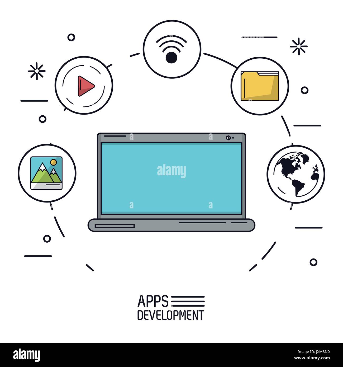 white background poster of apps development with laptop and icons app ...