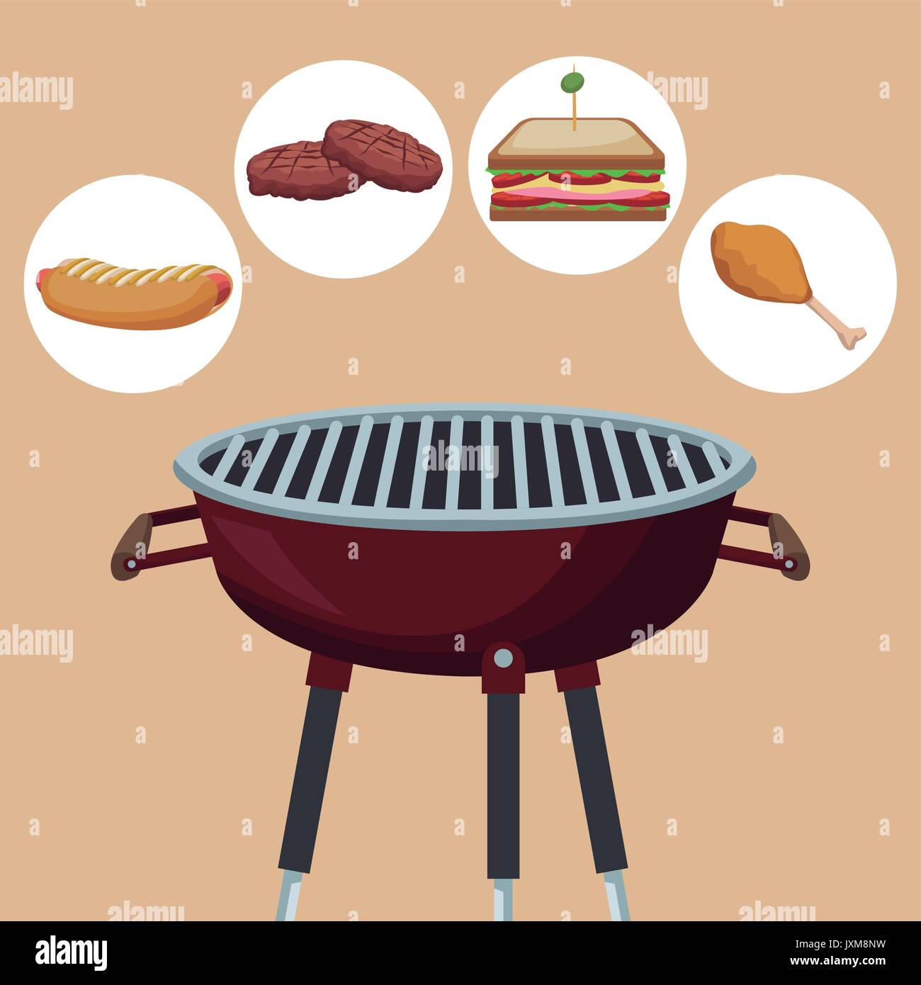 color background with grill barbecue with icons picnic food Stock ...