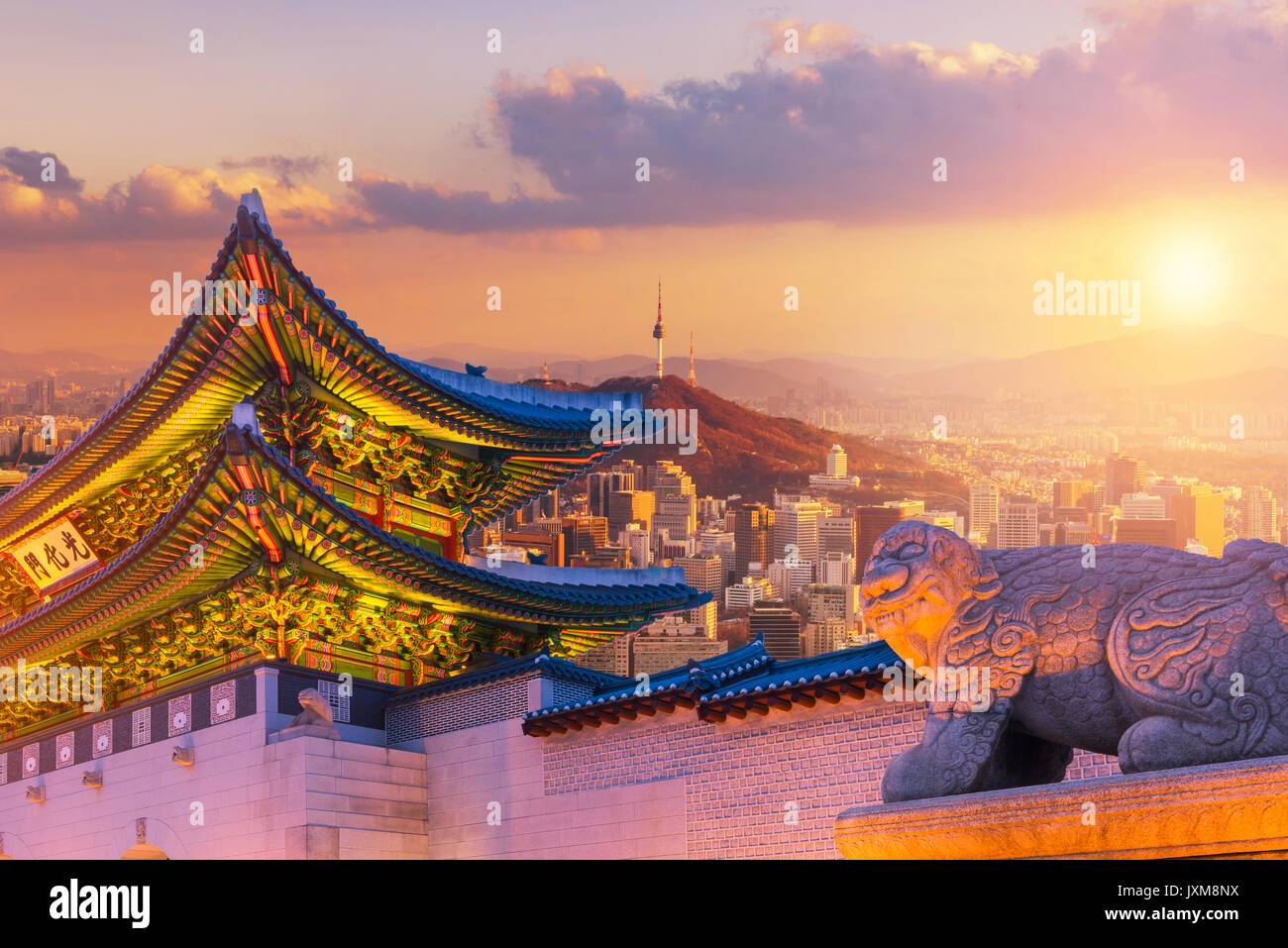 Landmark of Korea with covered Gyeongbokgung n Seoul Tower , South ...