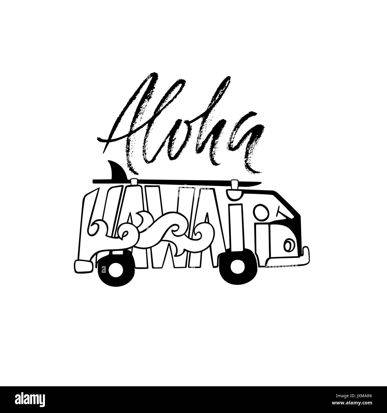 Black and white Aloha Hawaii surf print. Handdrawn lettering with a ...