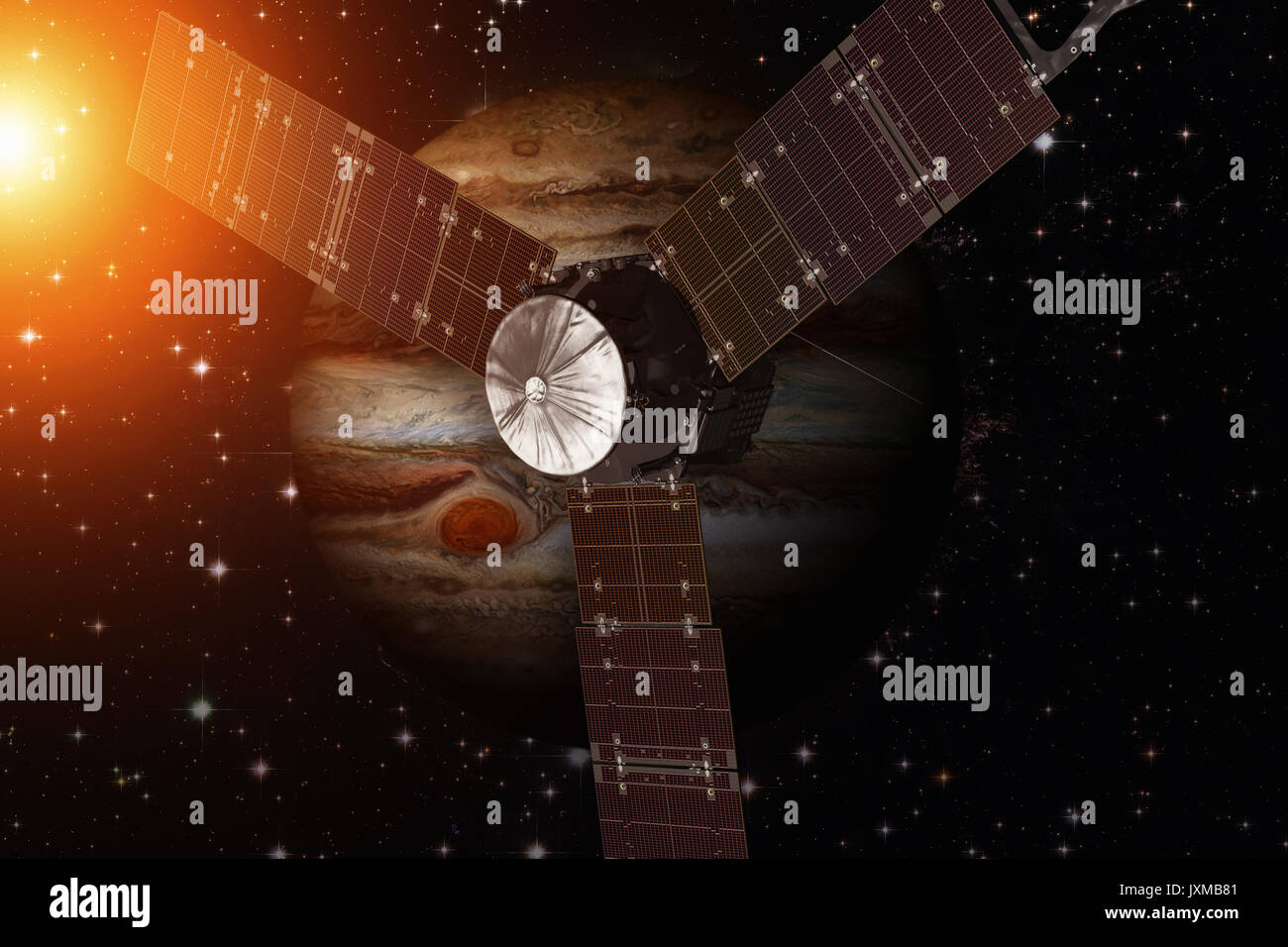 Juno spacecraft and Jupiter. Elements of this image furnished by NASA ...